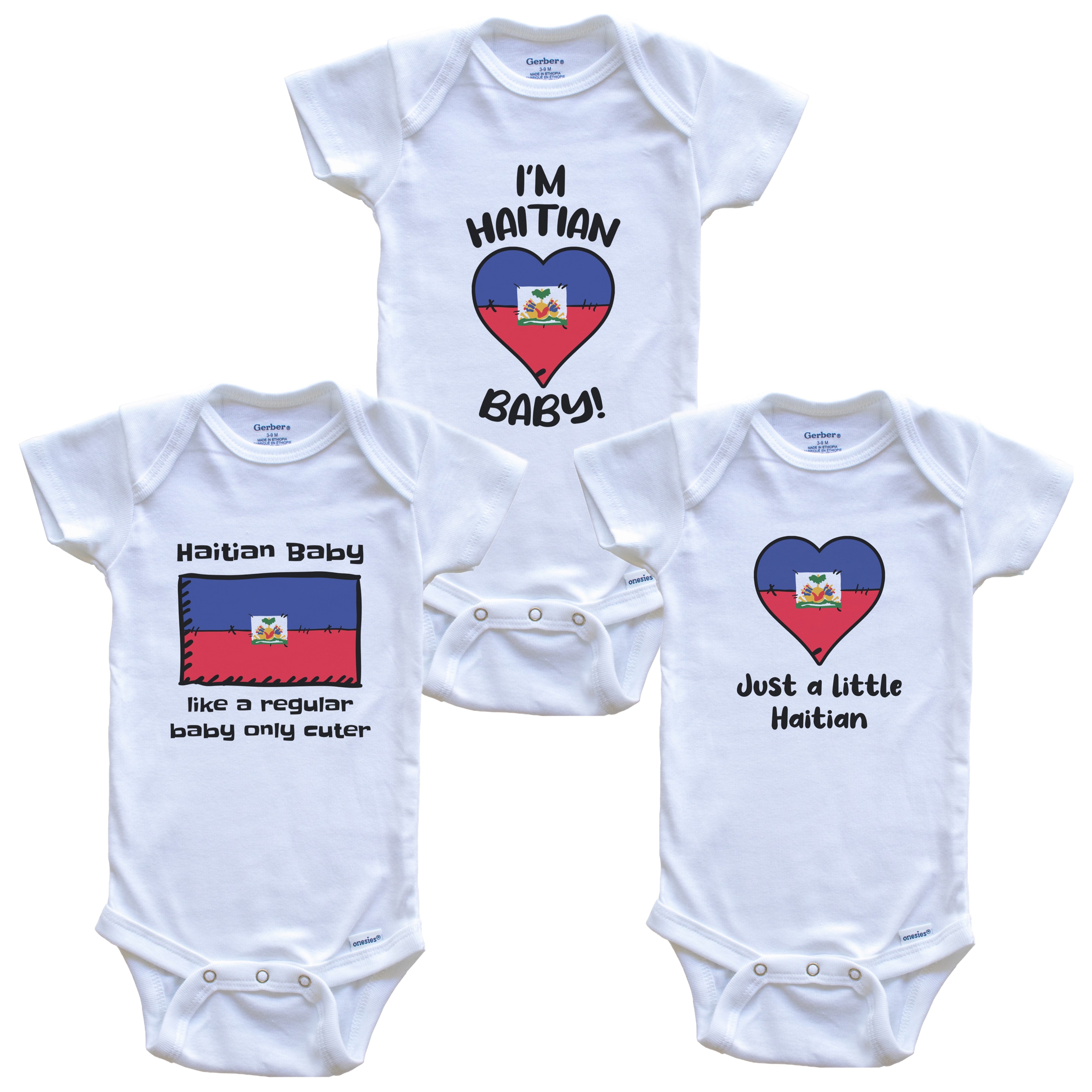 Haitian Baby Bodysuits Funny Haiti Flag 3 Piece Gift Set – Really ...