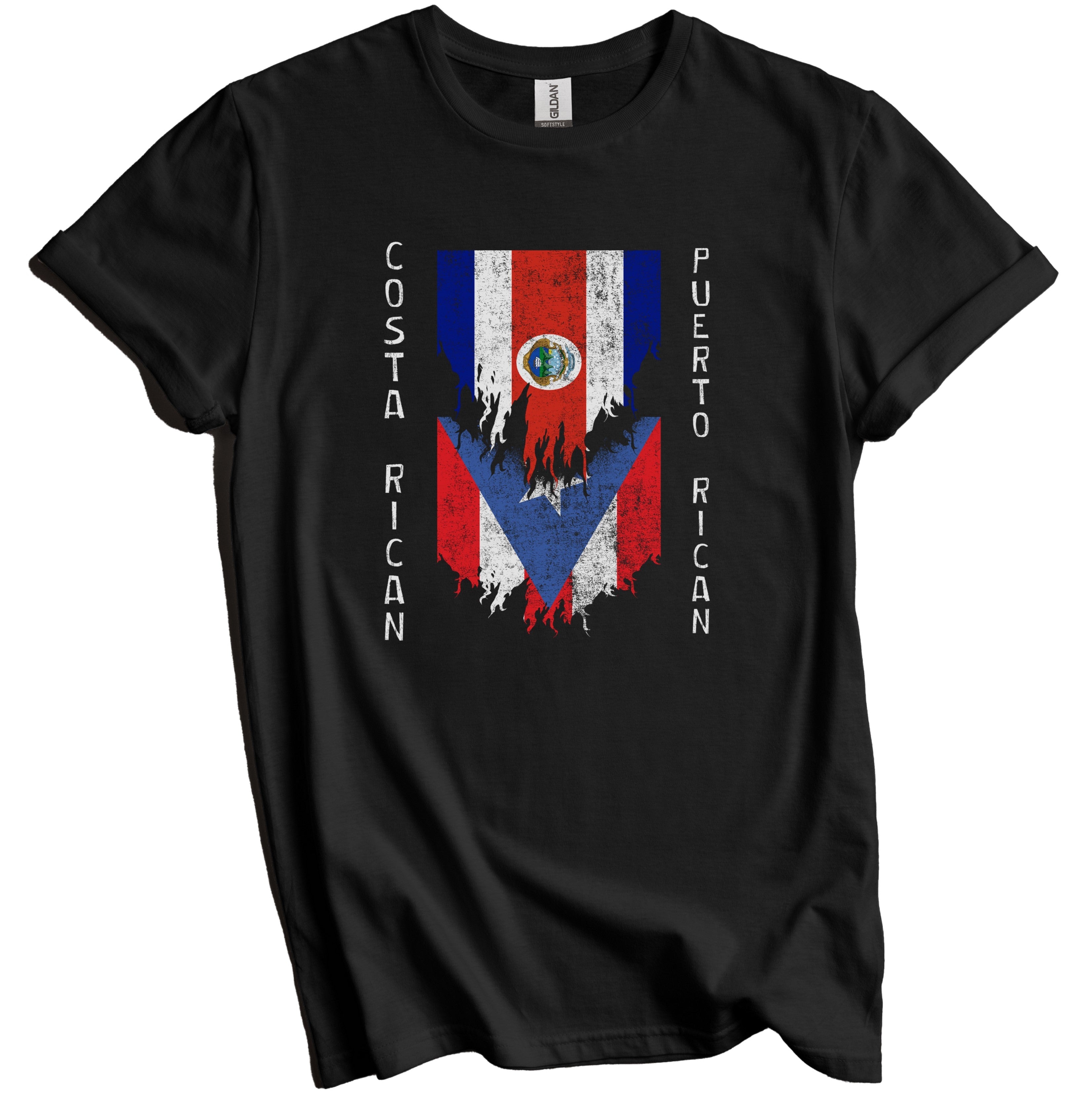 Costa Rican Puerto Rican Flags Ripped Torn Costa Rica Puerto Rico T-Sh ...
