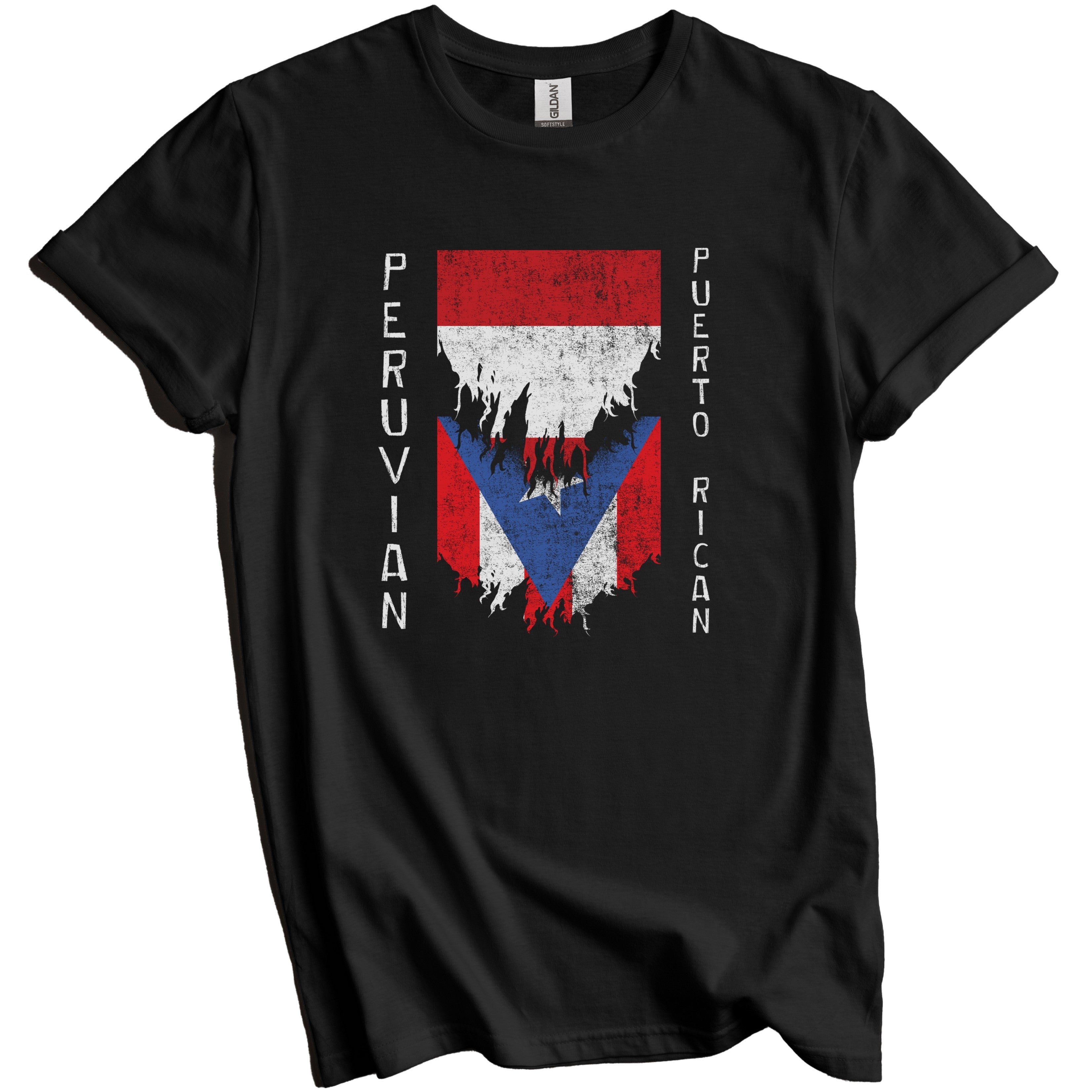 Peruvian Puerto Rican Flags Ripped Torn Peru Puerto Rico T-Shirt ...