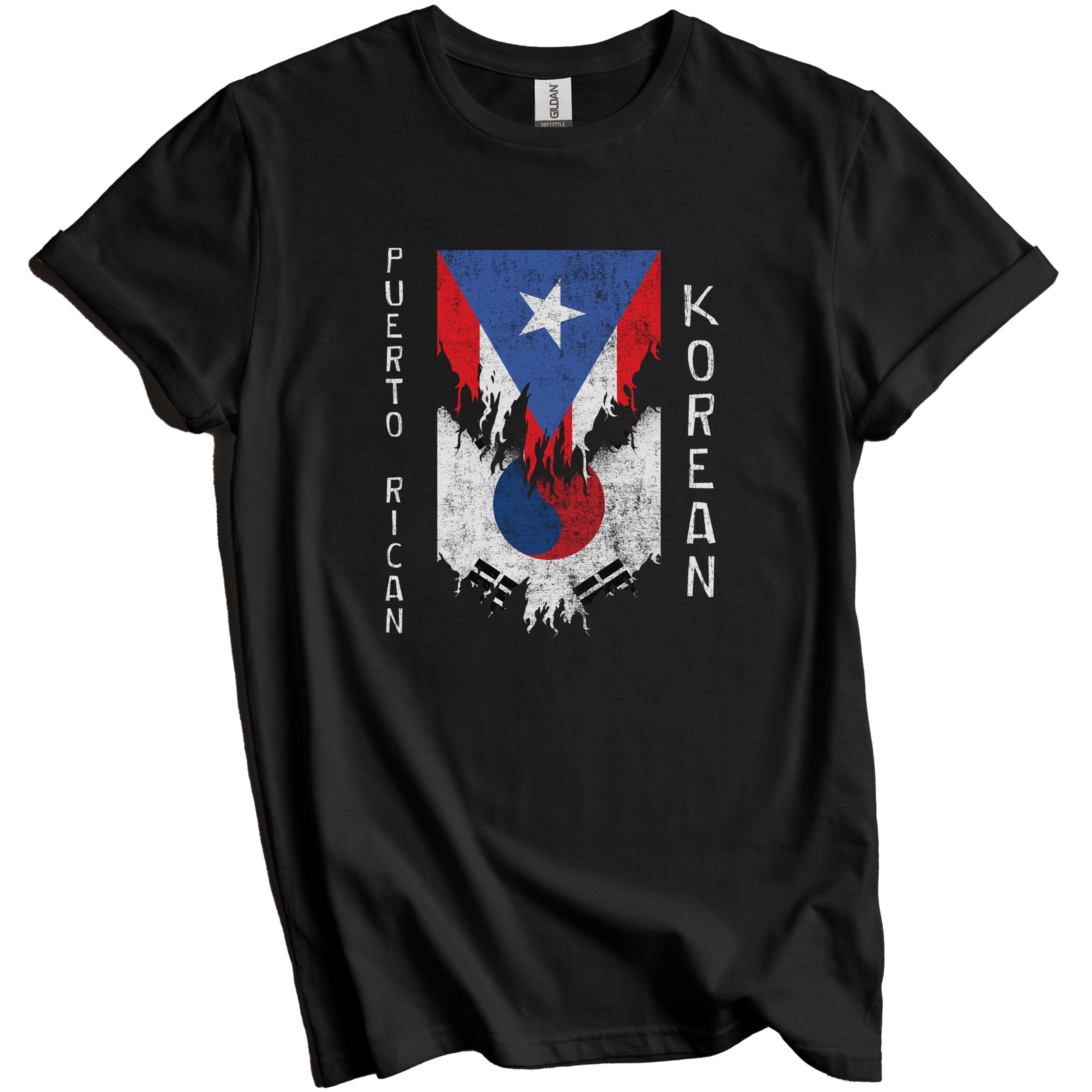 Puerto Rican Korean Flags Ripped Torn Puerto Rico South Korea T-Shirt ...