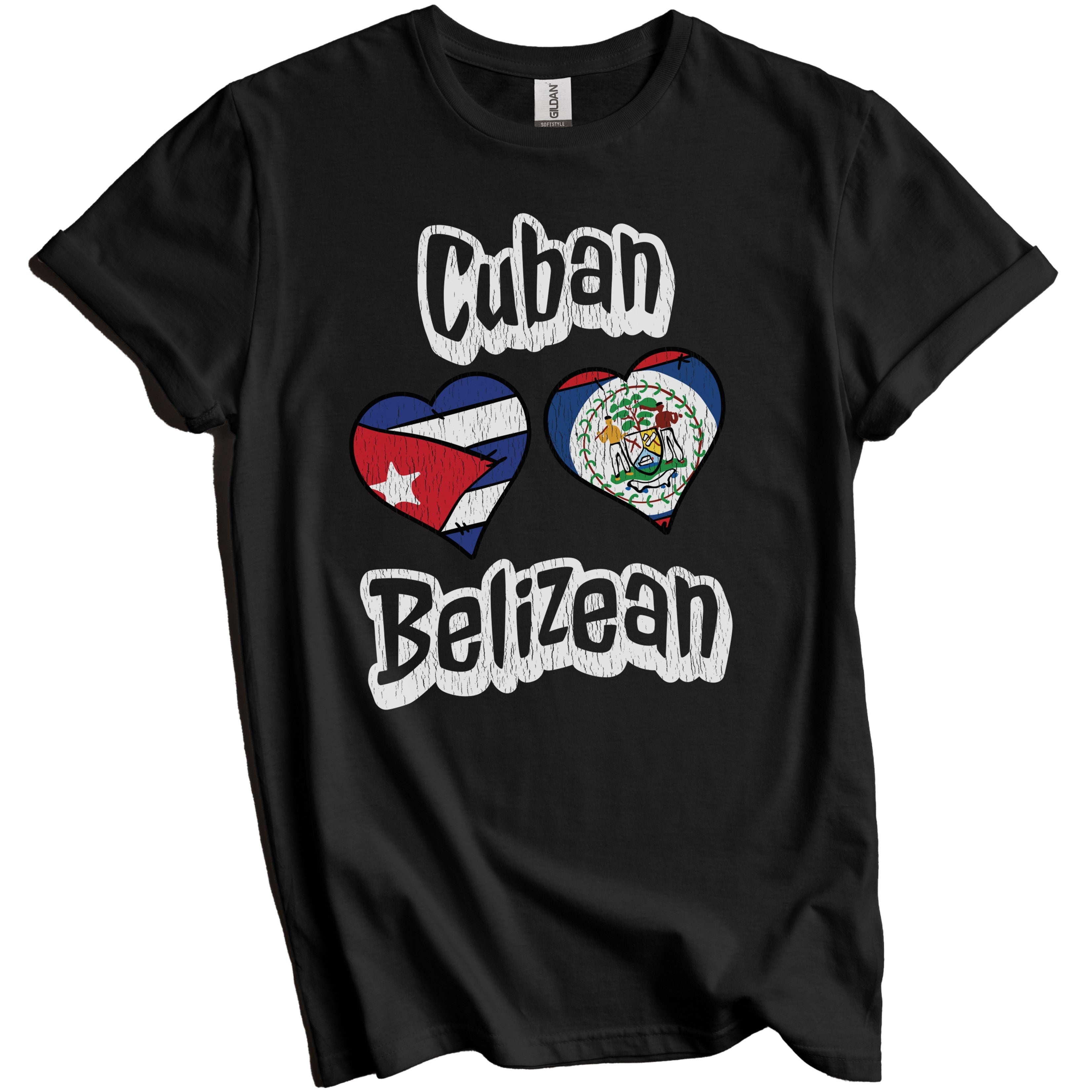 Cuban Belizean Flag Heart Combo Cuba Belize Distressed T-Shirt – Really ...