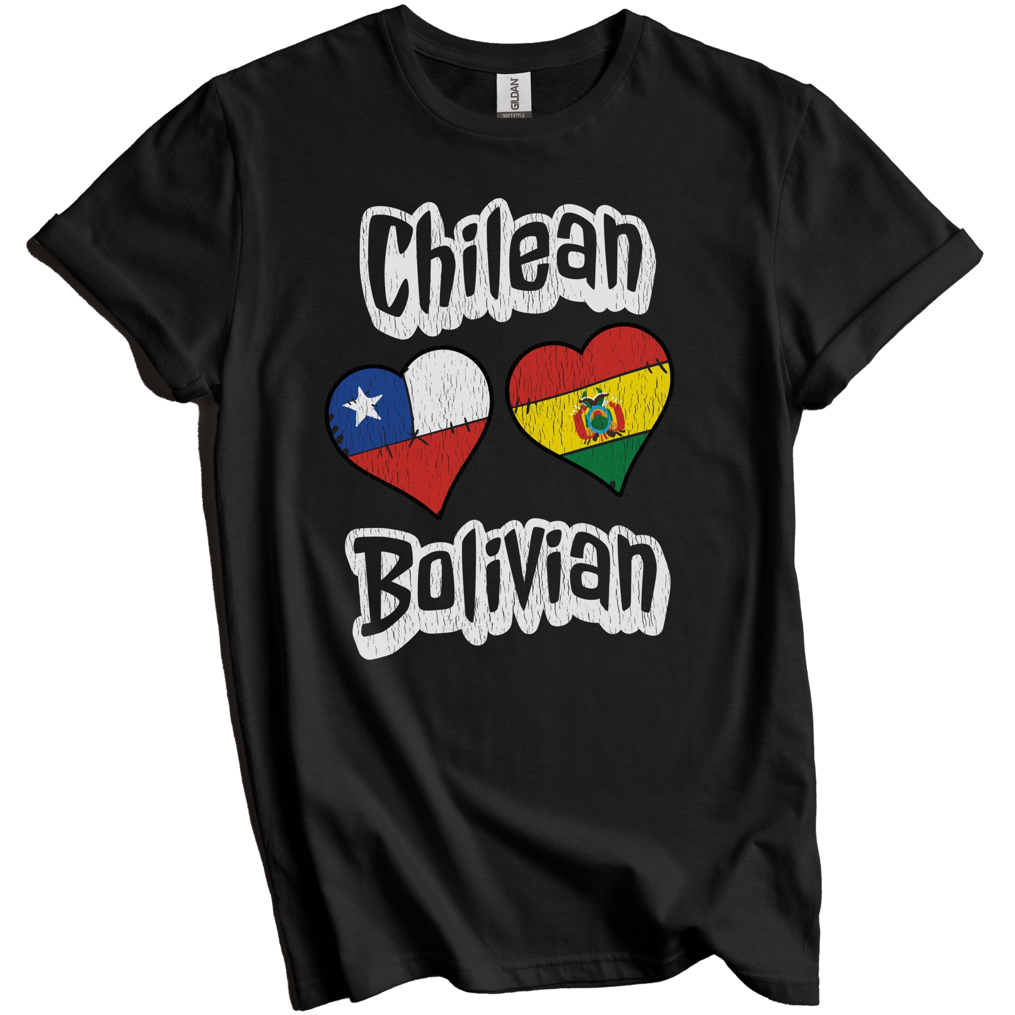 Chilean Bolivian Flag Heart Combo Chile Bolivia Distressed T-Shirt ...