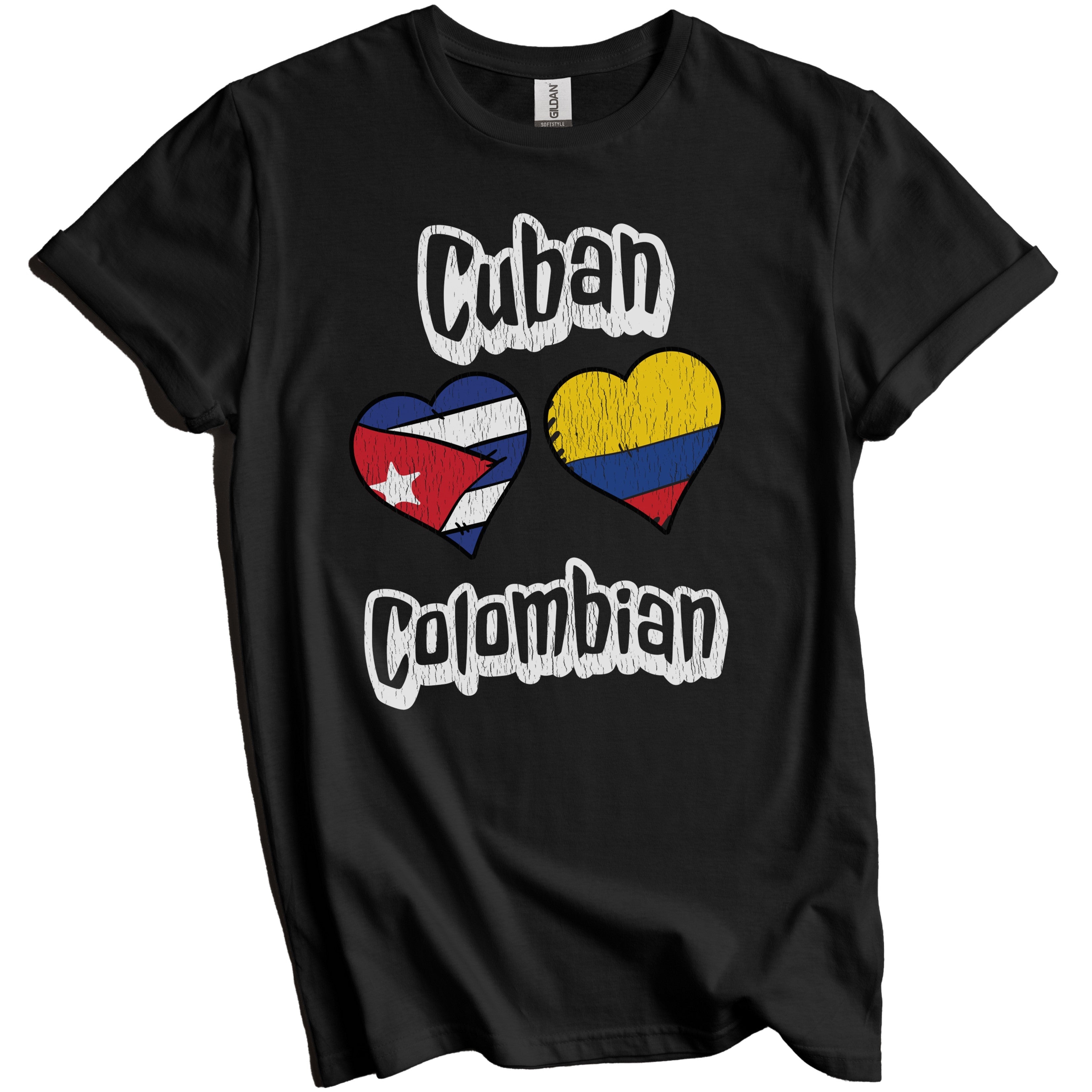 Cuban Colombian Flag Heart Combo Cuba Colombia Distressed T-Shirt ...