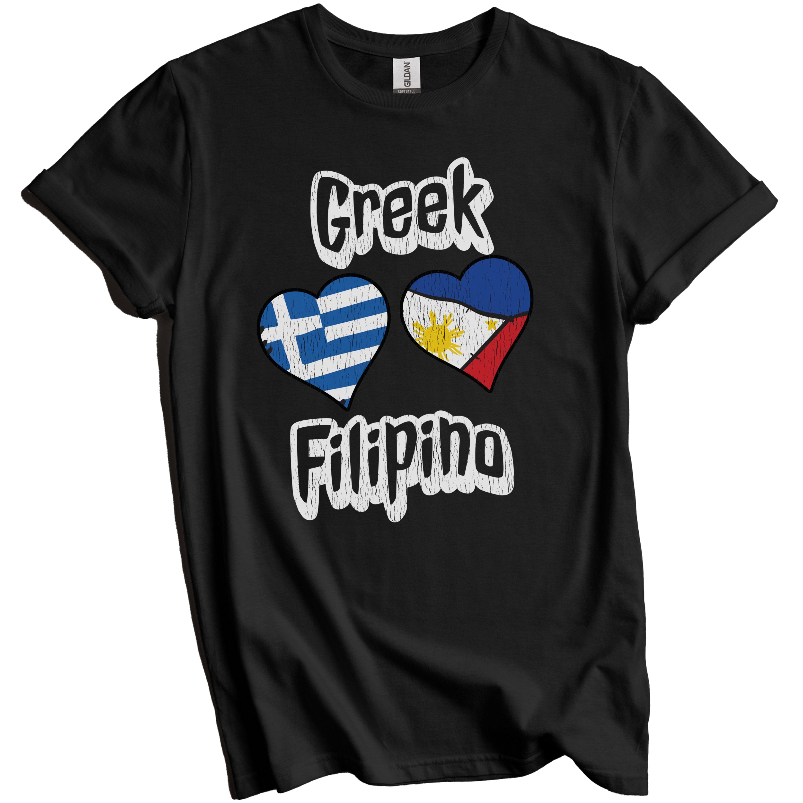 Greek Filipino Flag Heart Combo Greece Philippines Distressed T-Shirt ...