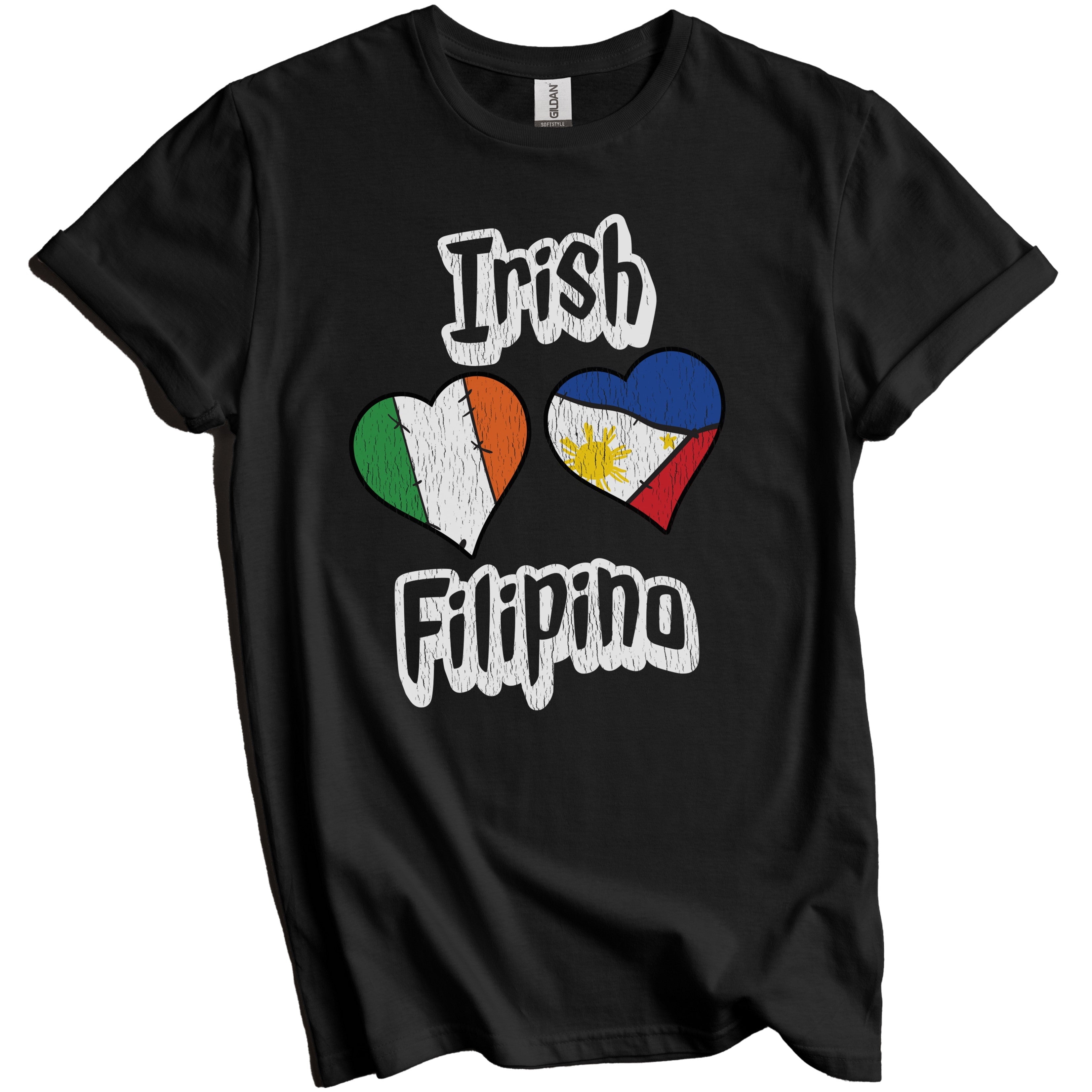 Irish Filipino Flag Heart Combo Ireland Philippines Distressed T-Shirt ...