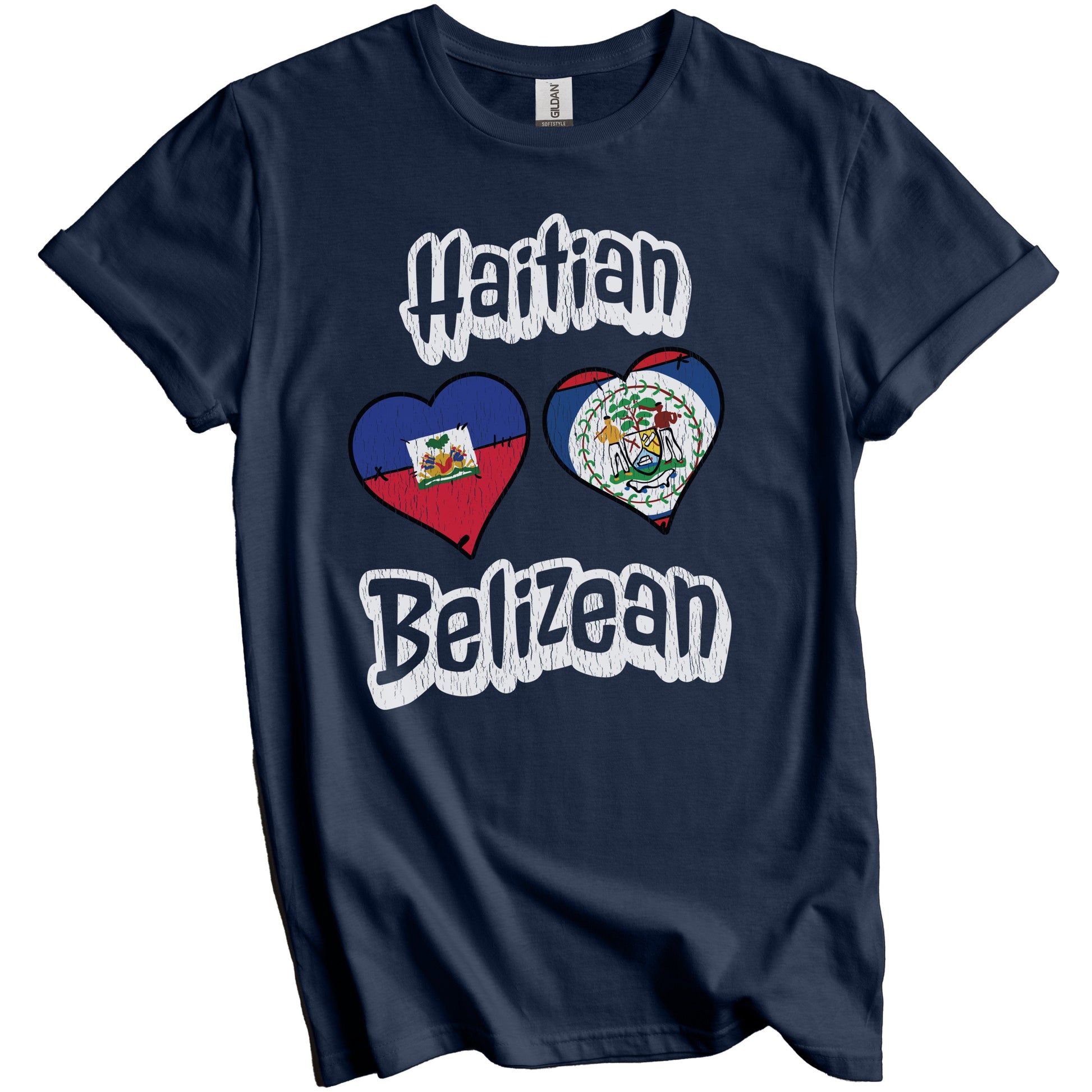 Haitian Belizean Flag Heart Combo Haiti Belize Distressed T-Shirt ...