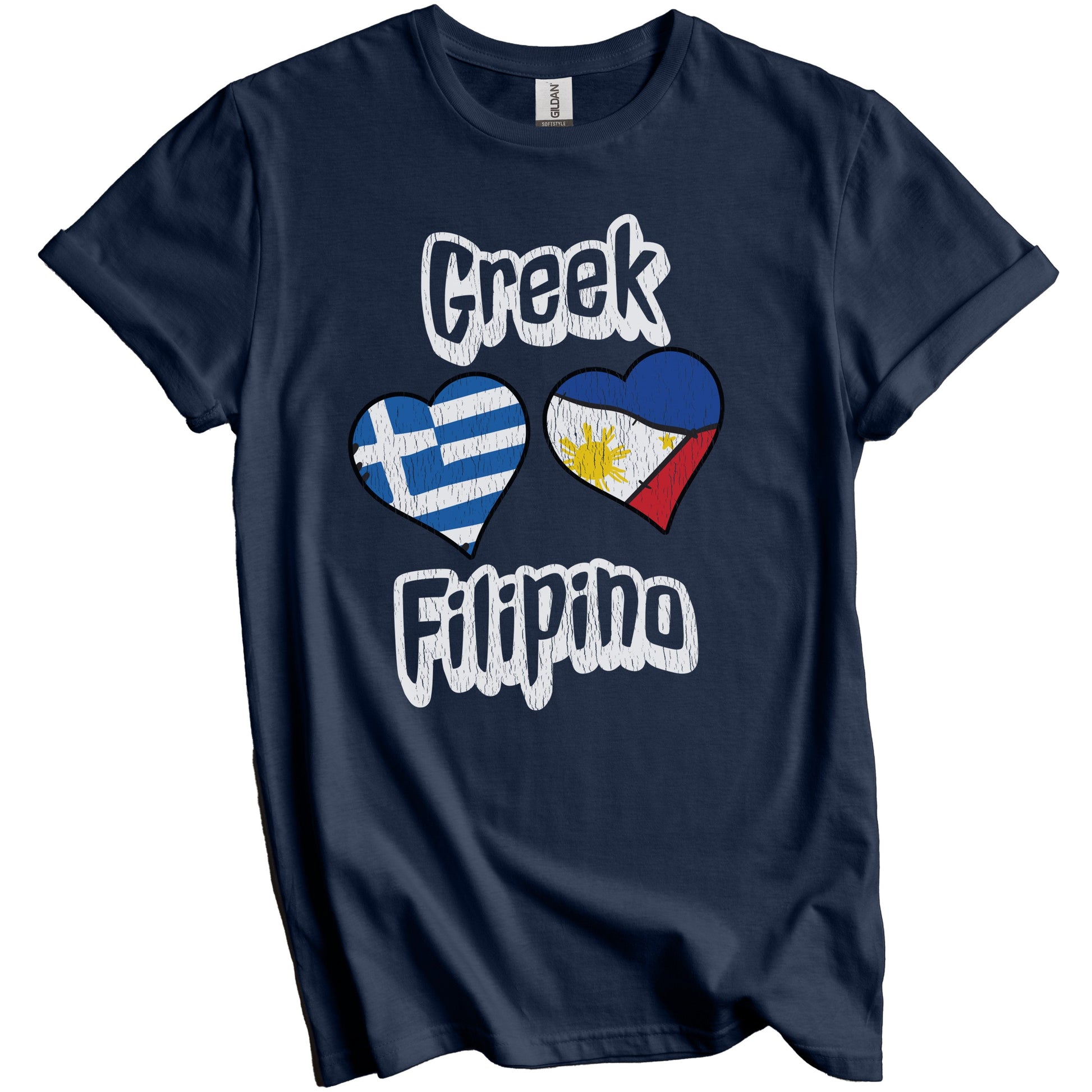 Greek Filipino Flag Heart Combo Greece Philippines Distressed T-Shirt ...