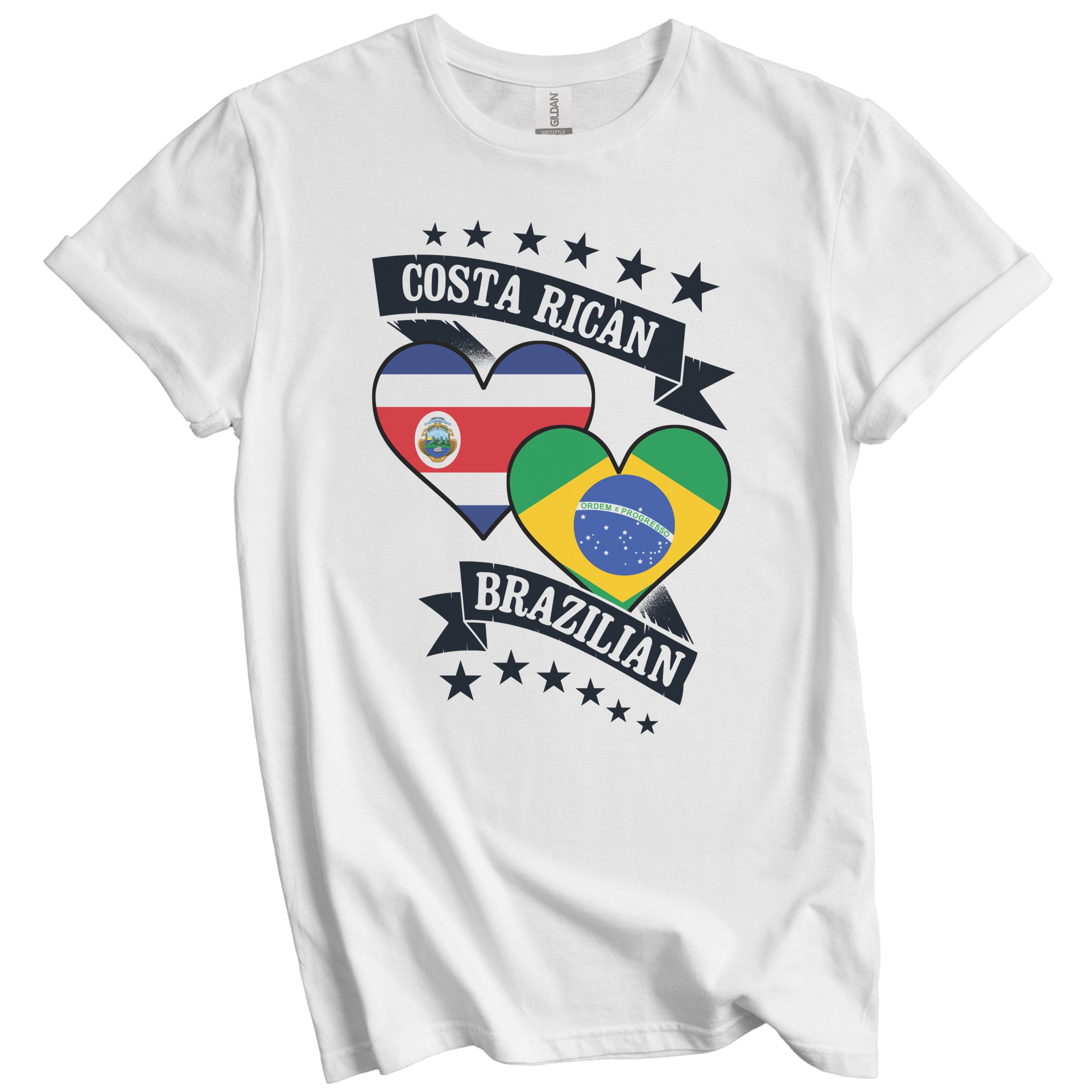 Costa Rican Brazilian Heart Flags Costa Rica Brazil T-Shirt – Really ...
