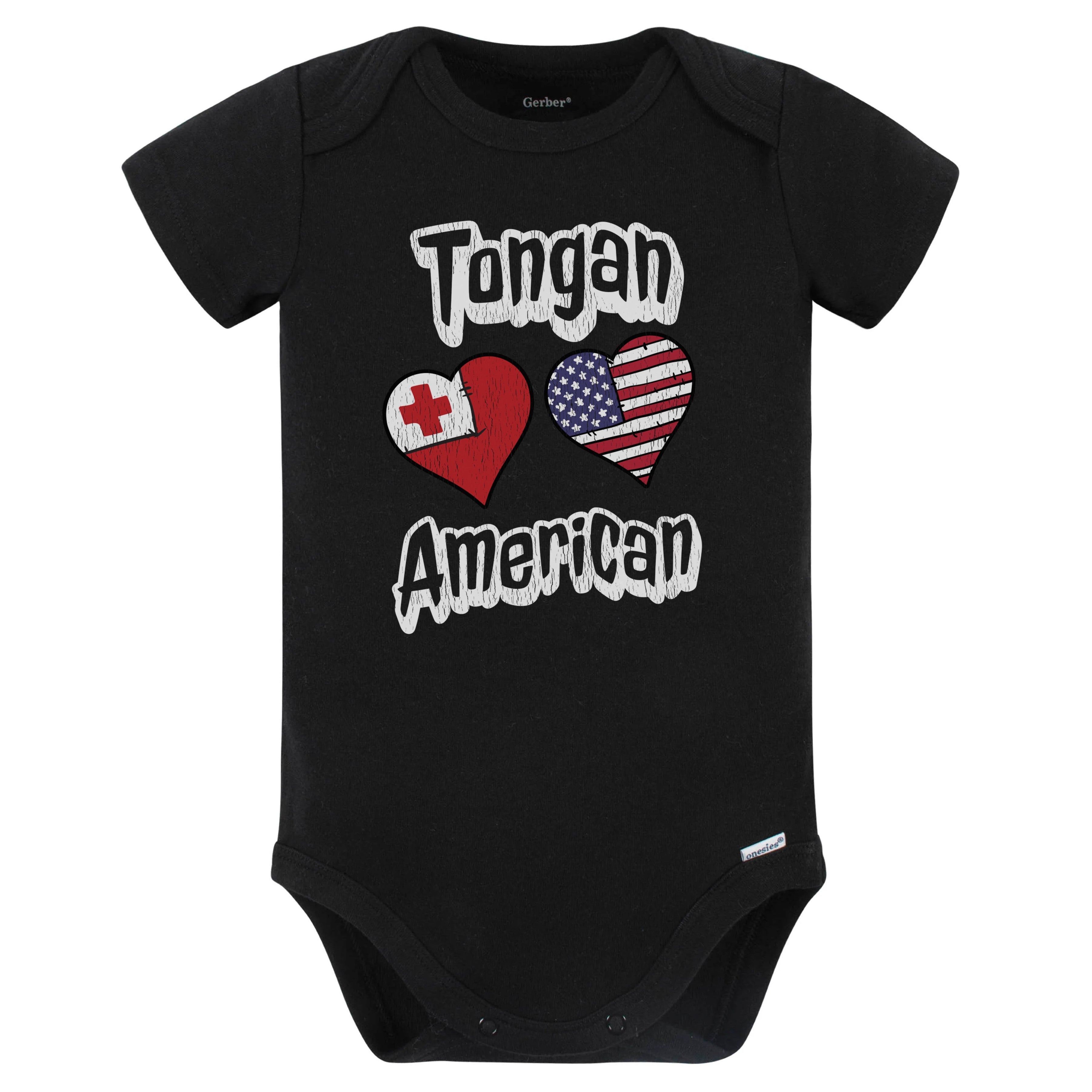 Tongan American Flag Hearts Combo Tonga Baby Bodysuit Distressed (Blac ...