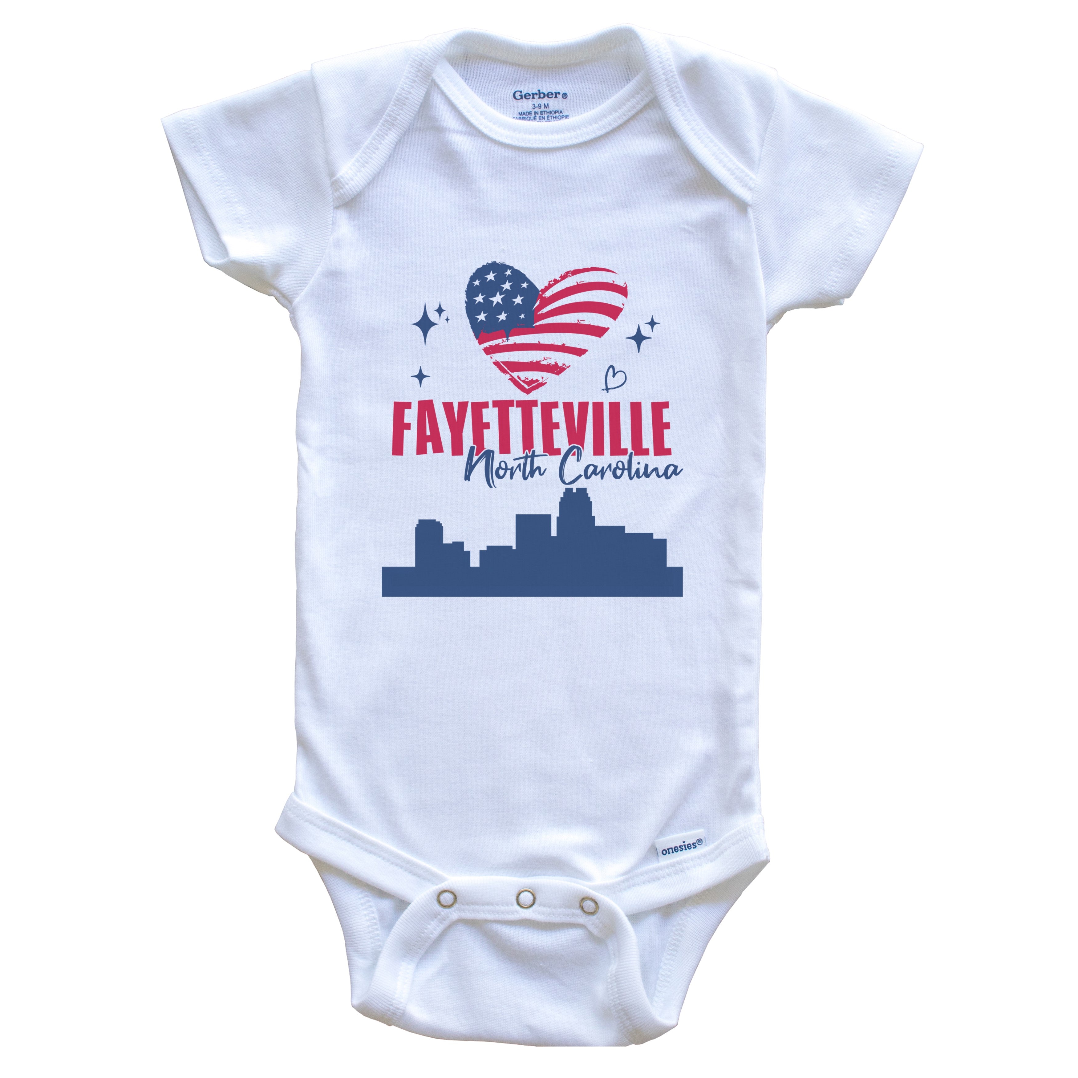 Fayetteville North Carolina Skyline American Flag Heart 4th of July Ba ...
