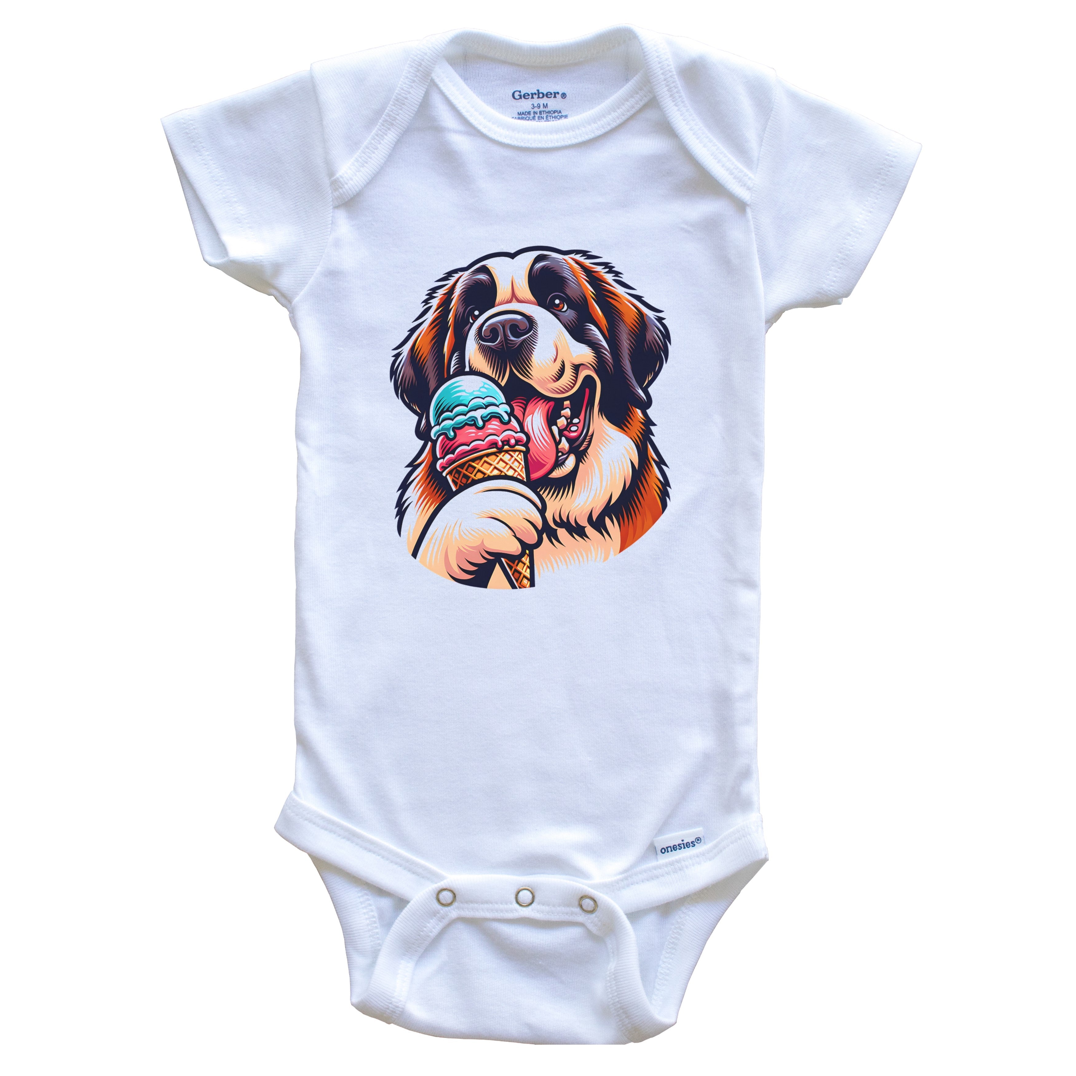 Saint Bernard Eating Ice Cream Cone Cute Dog Baby Bodysuit – Really ...