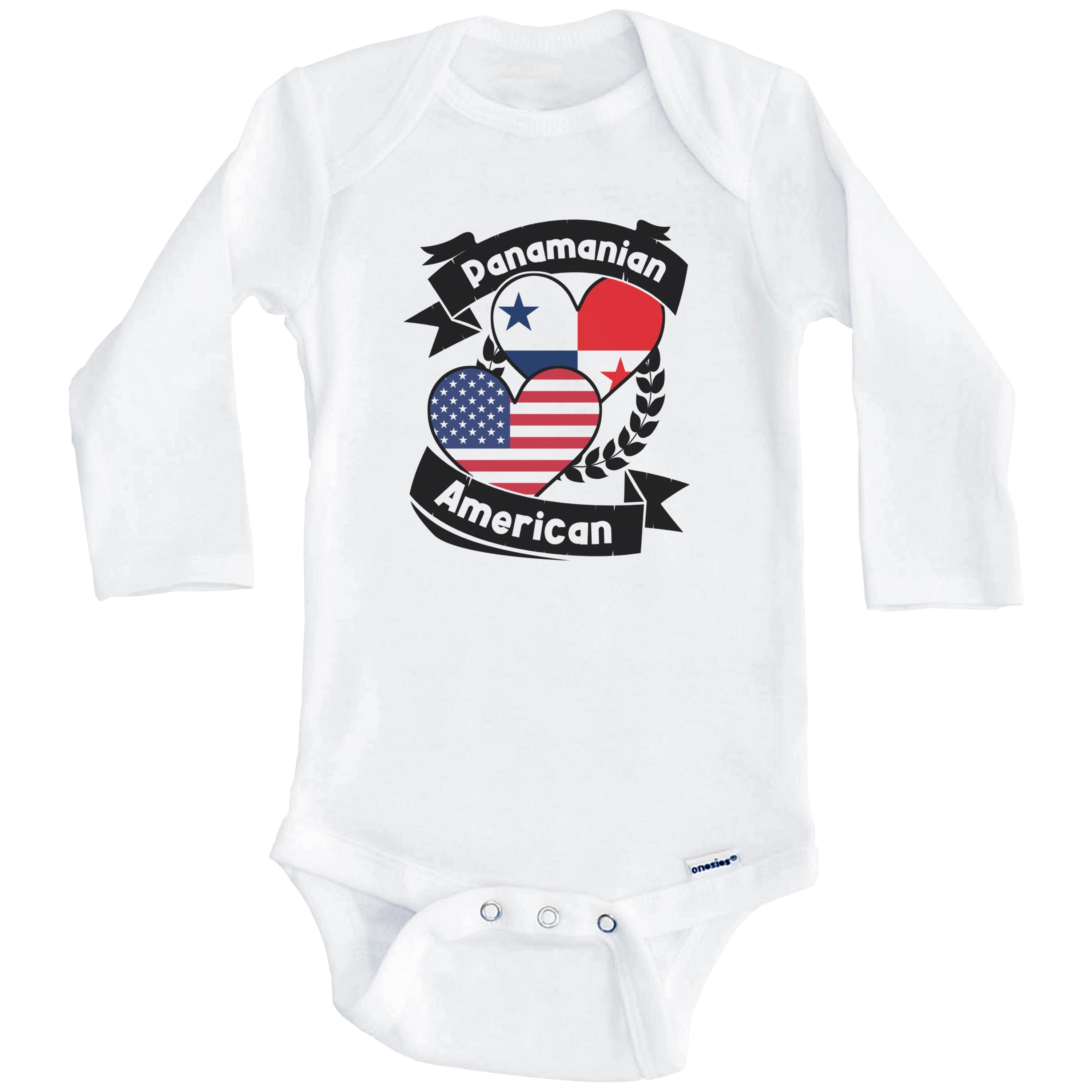 Panamanian American Hearts USA Flag Panama Flag Baby Bodysuit (Long Sl ...