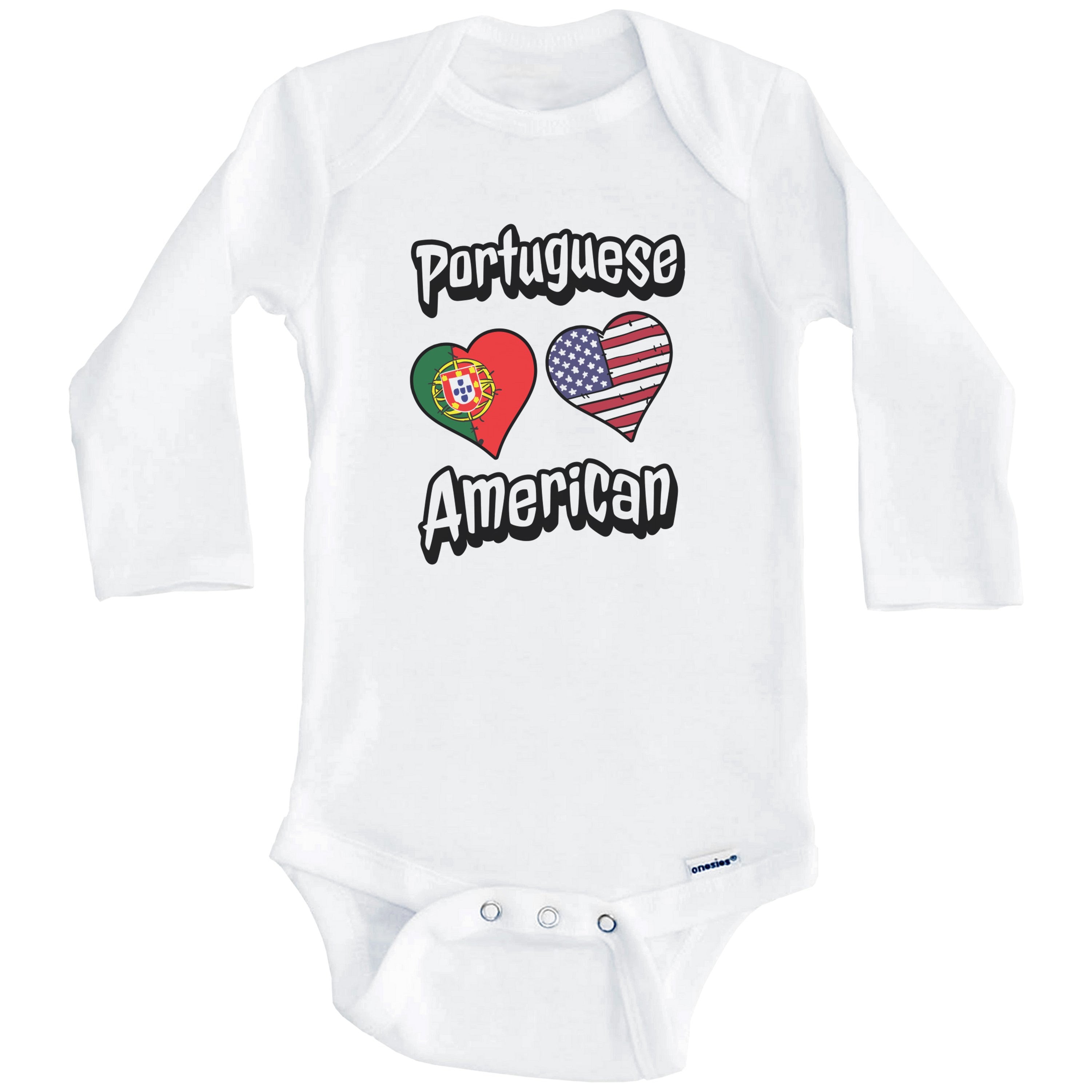 Portuguese American Flag Hearts Combo Portugal Baby Bodysuit (Long Sle ...