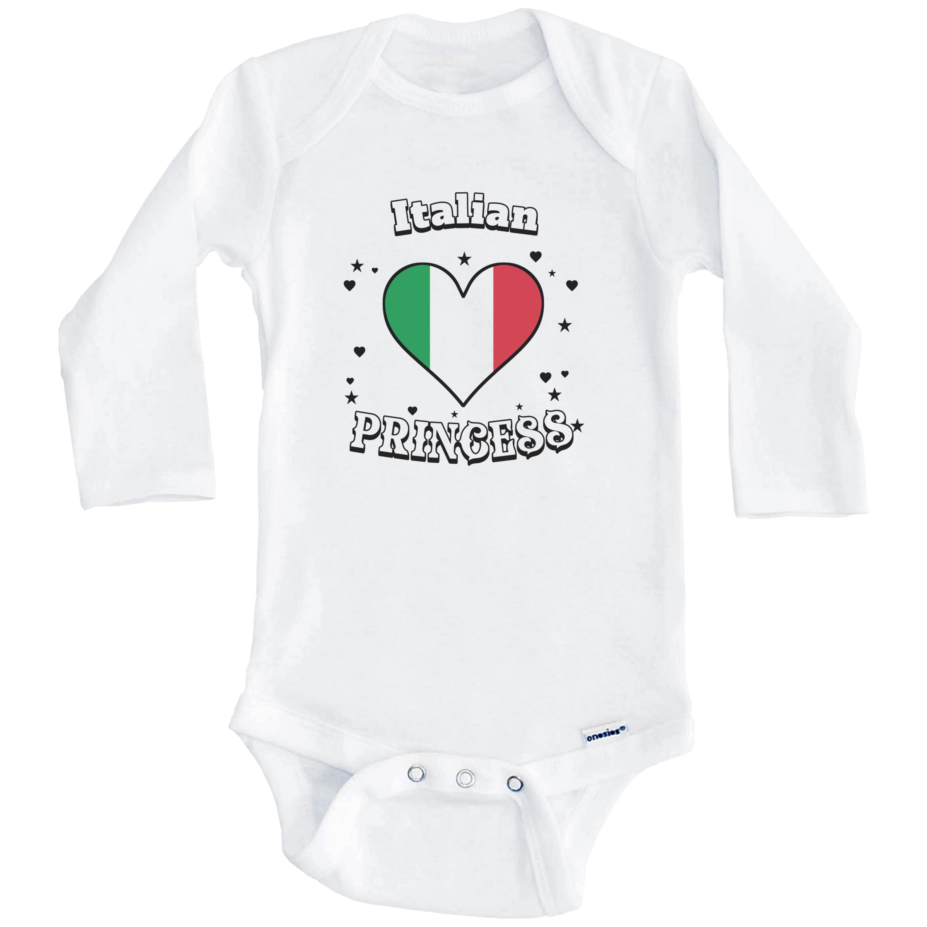 Italian Princess Italy Flag Heart Baby Girl Bodysuit (Long Sleeves ...