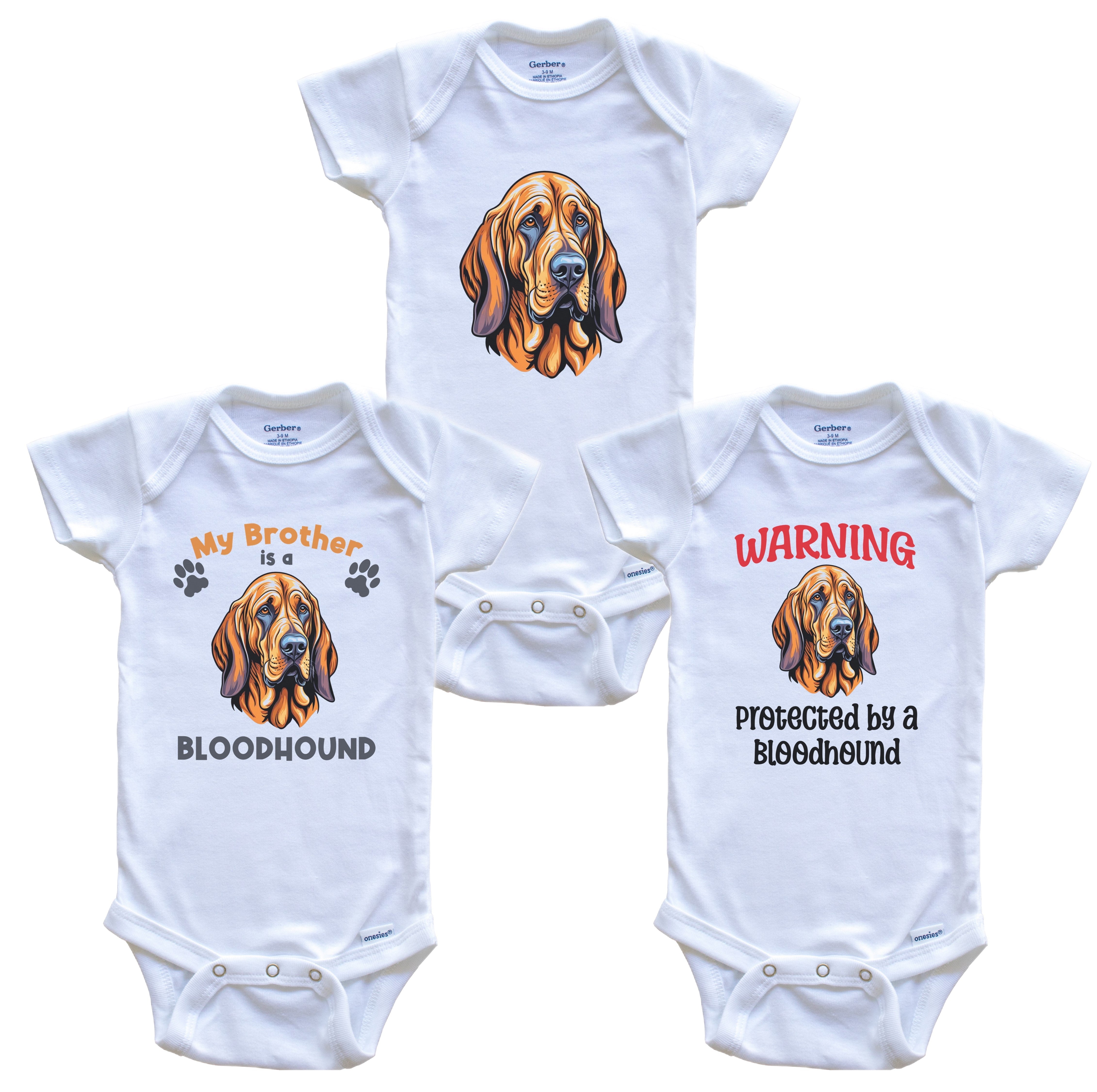 Brother is a Bloodhound Funny Dog Breed Baby Bodysuit Bundle (3 Piece ...