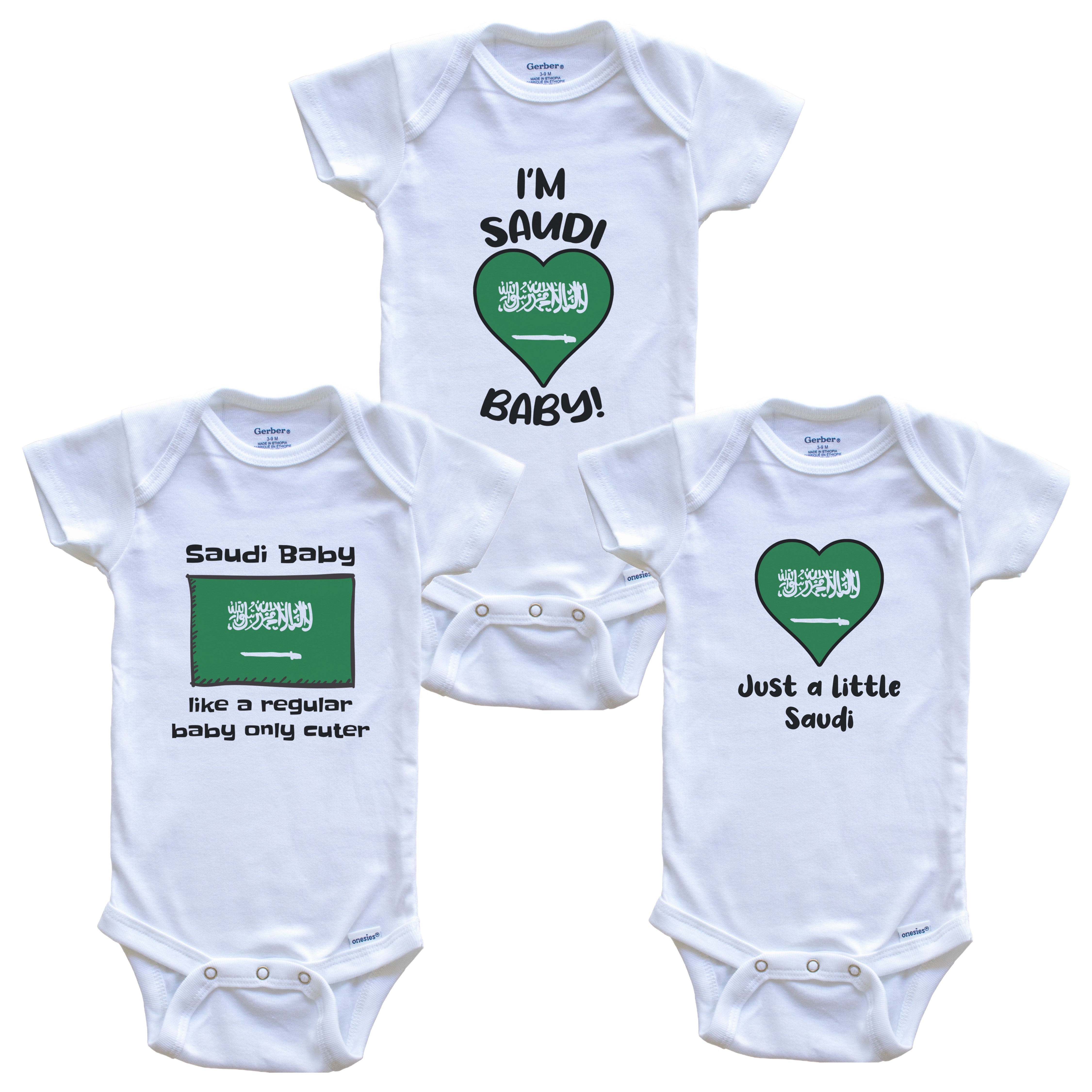 Saudi Baby Bodysuits Funny Saudi Arabia Flag 3 Piece Gift Set – Really ...