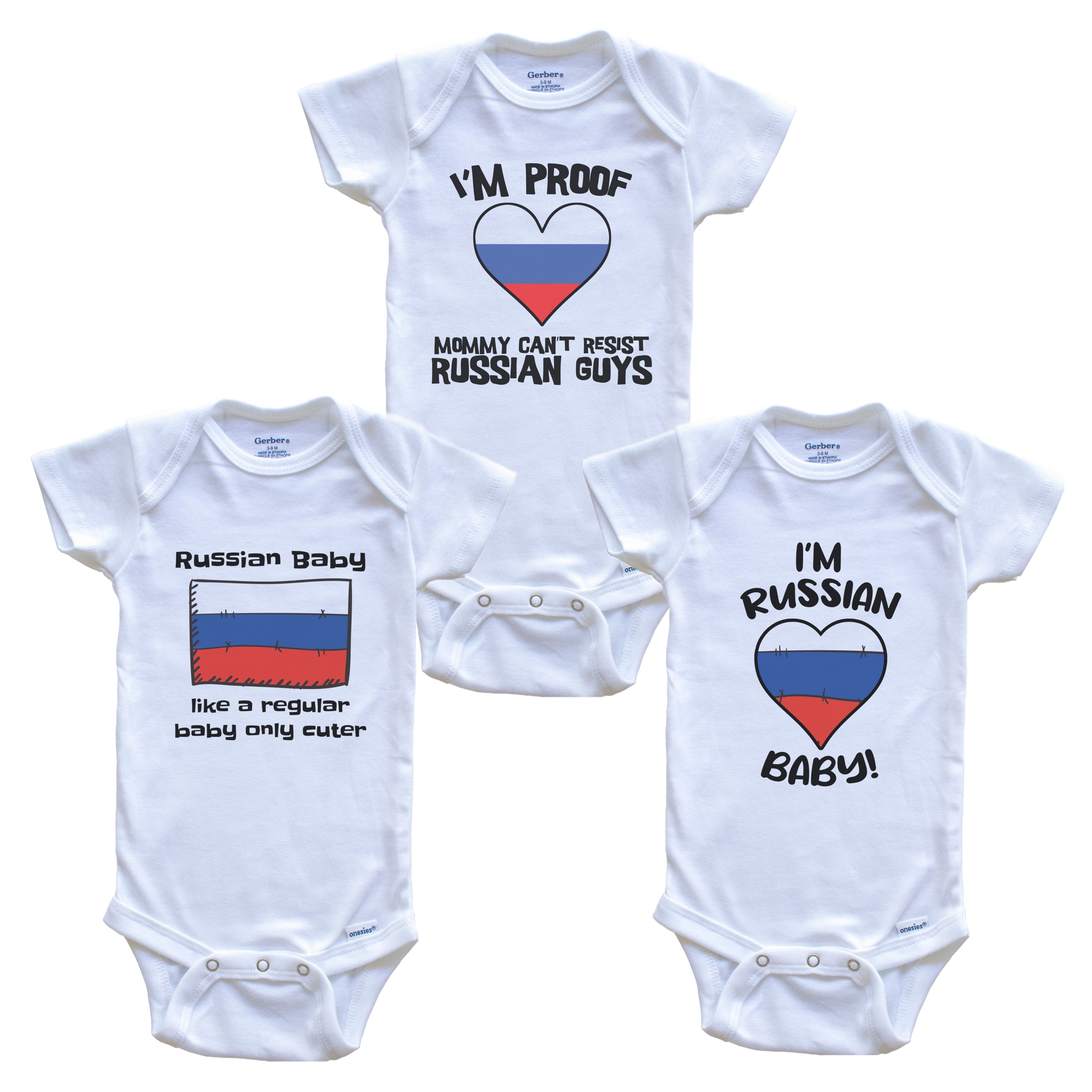Dad is Russian Baby Bodysuits Funny Russia Flag 3 Piece Gift Set ...