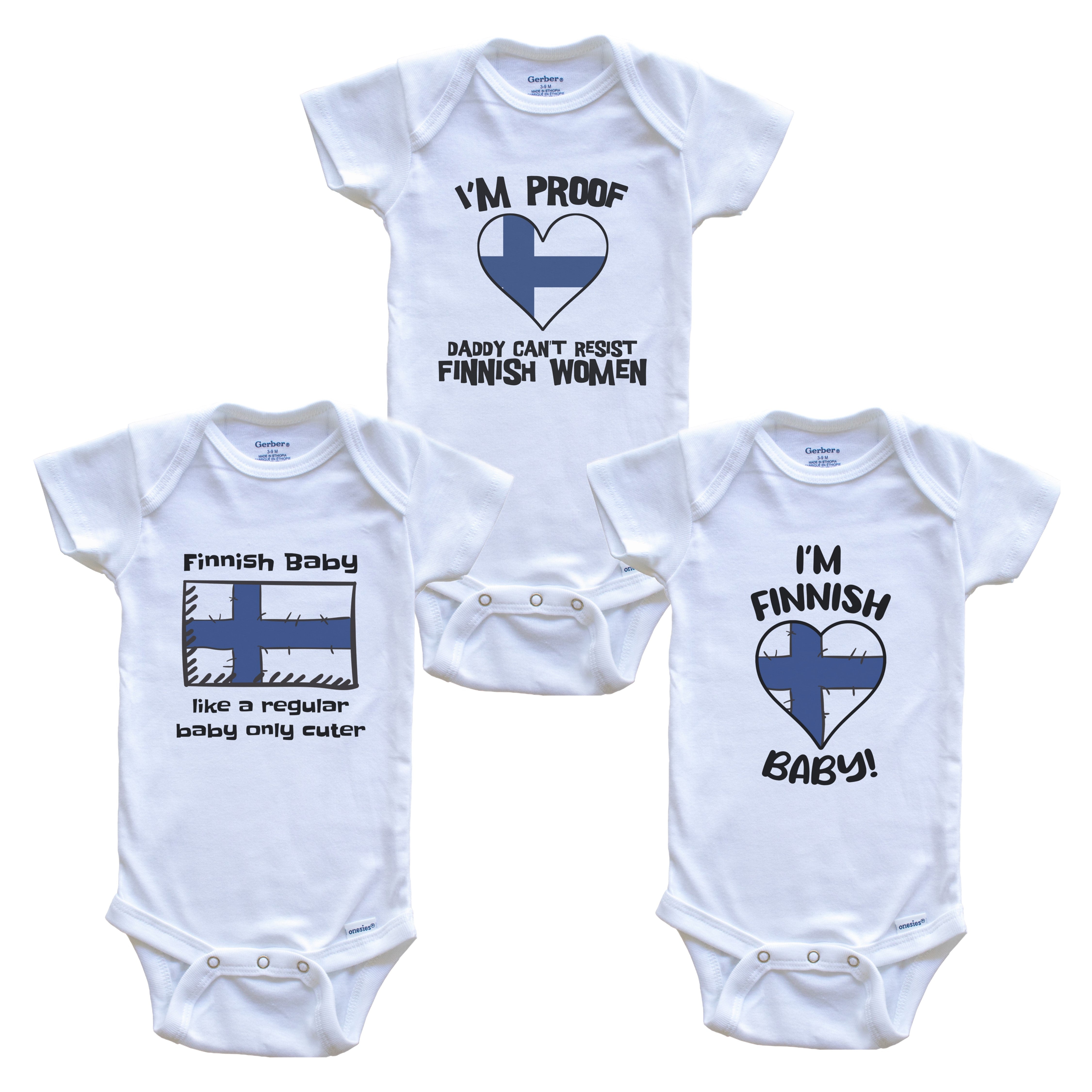 Mom is Finnish Baby Bodysuits Funny Finland Flag 3 Piece Gift Set ...