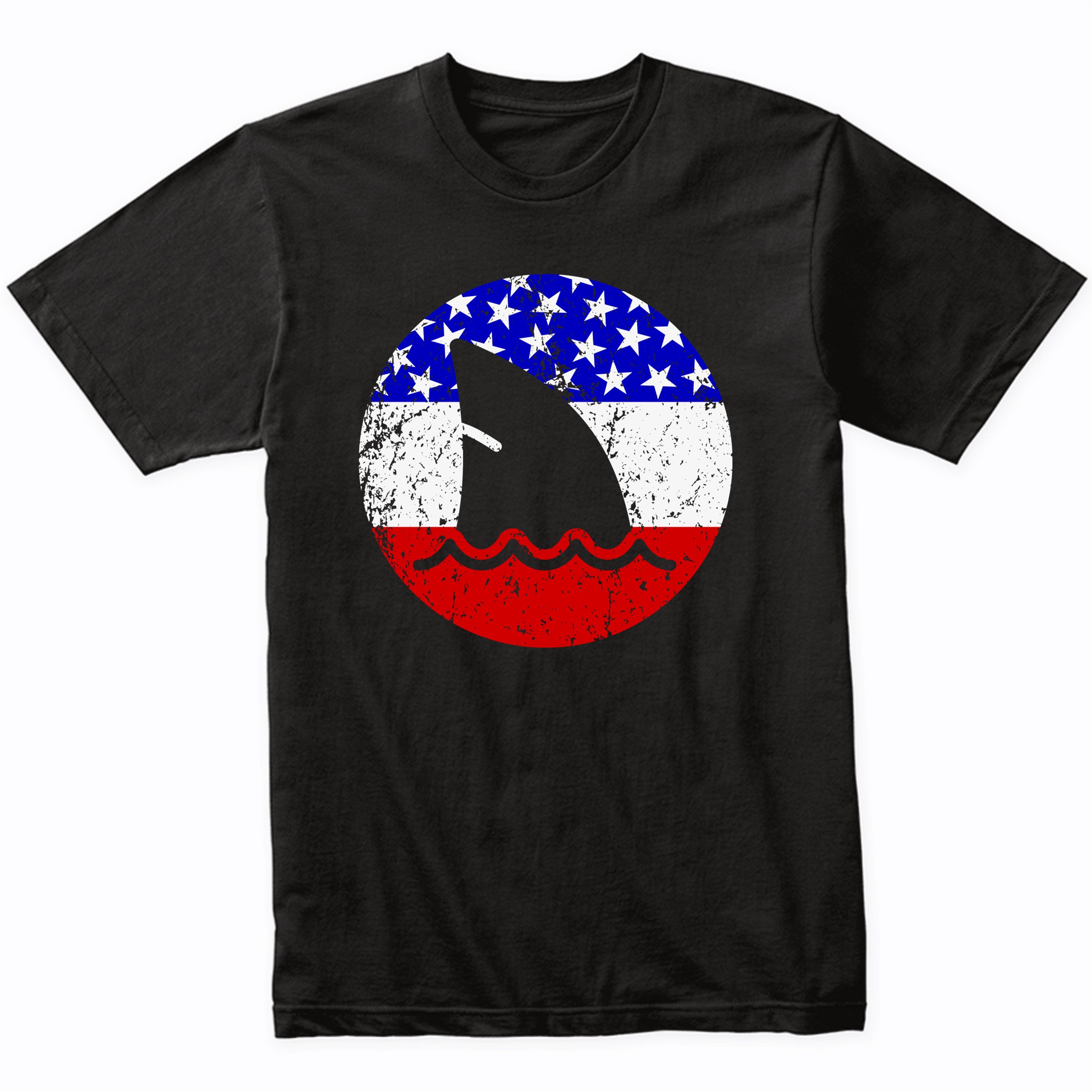 Shark Fin Retro Style Shark American Flag T-Shirt – Really Awesome Shirts