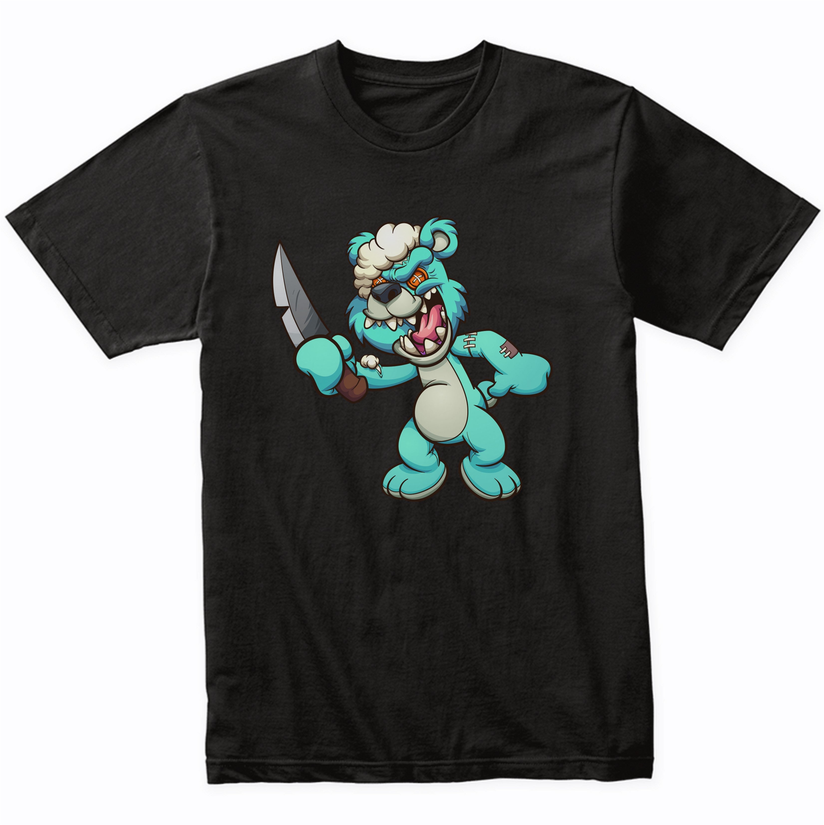 Scary Blue Teddy Bear With Knife Demented Deranged Bear T-Shirt ...