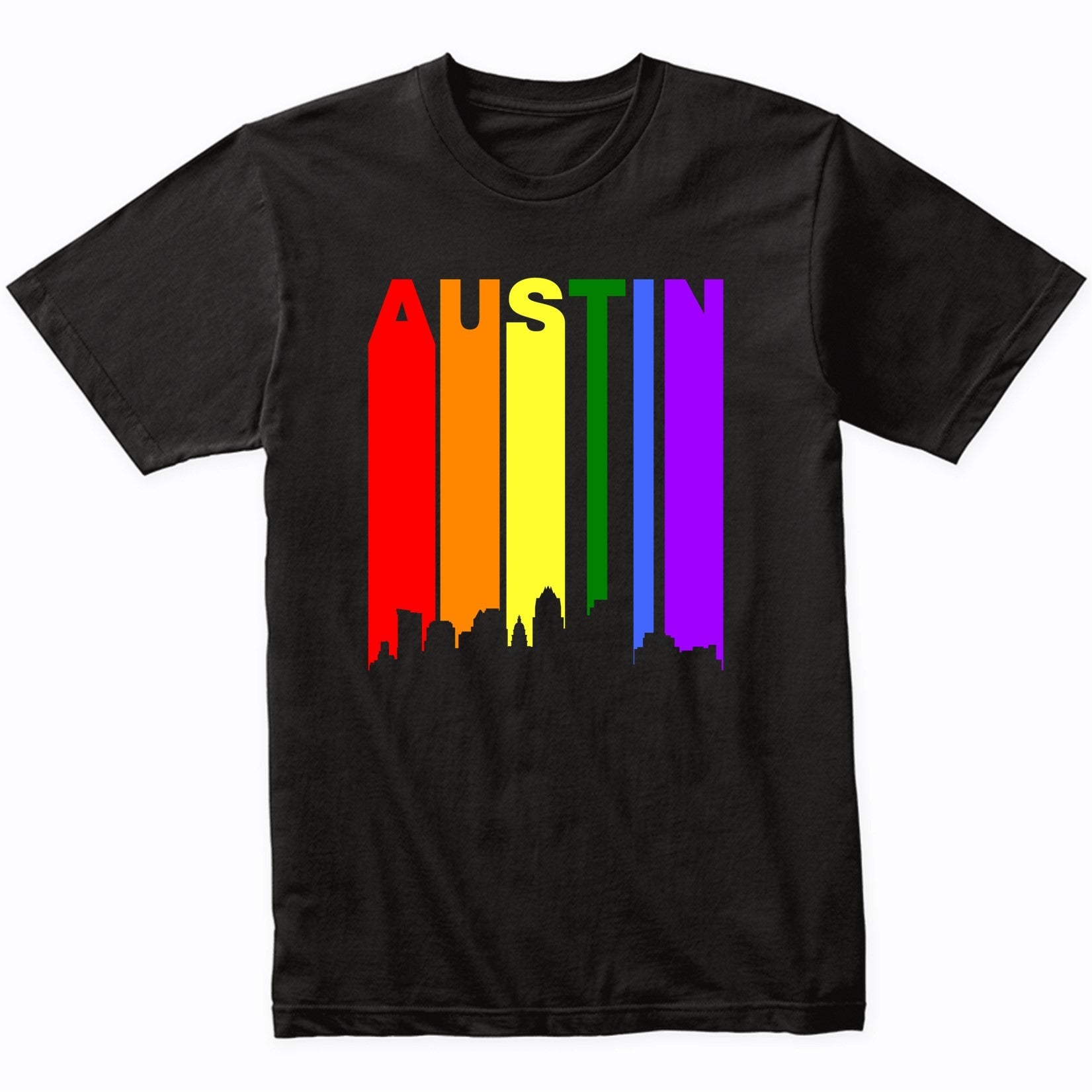 Austin Texas Downtown Rainbow Skyline LGBT Gay Pride T-Shirt – Really ...