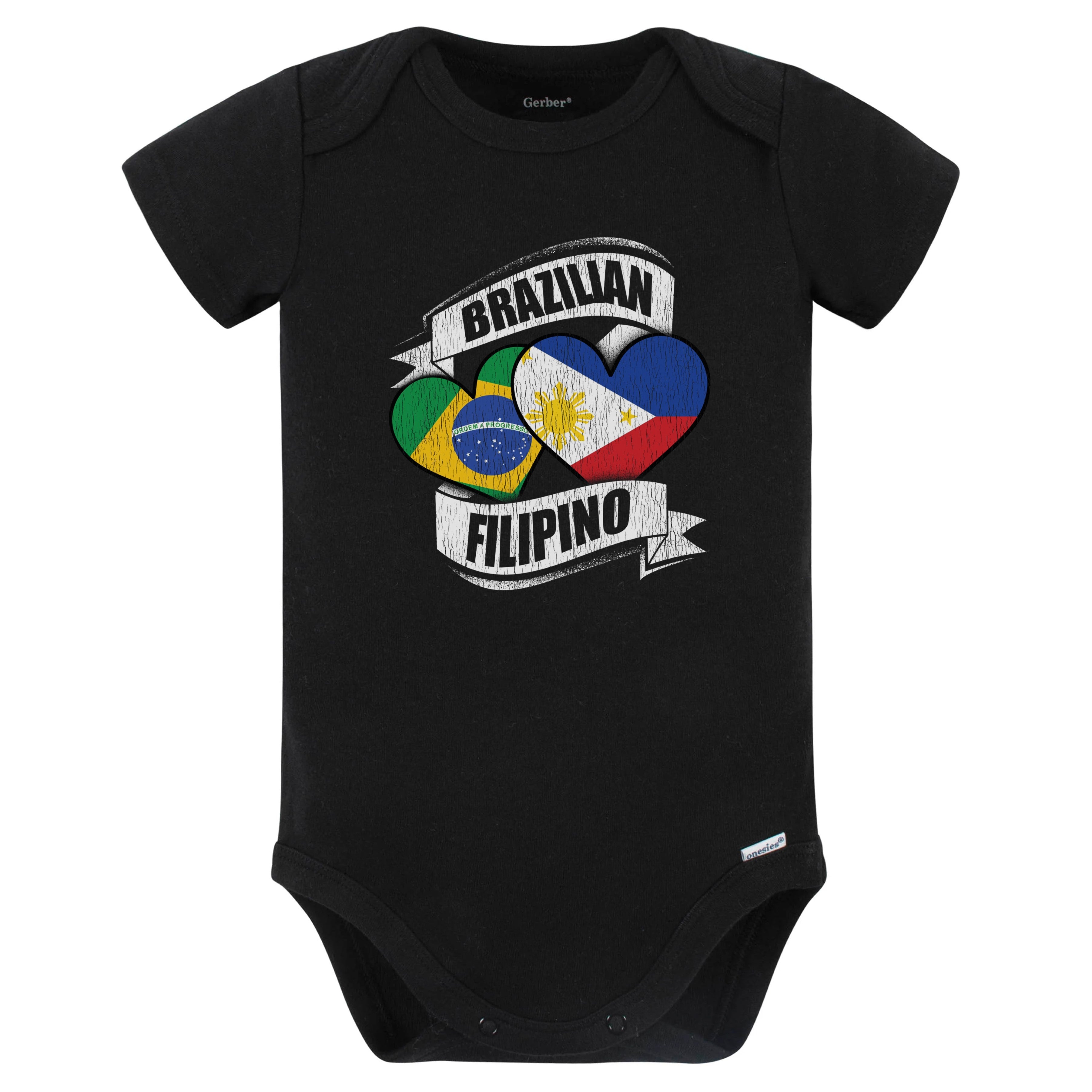 Brazilian Filipino Hearts Brazil Philippines Flags Baby Bodysuit (Blac ...