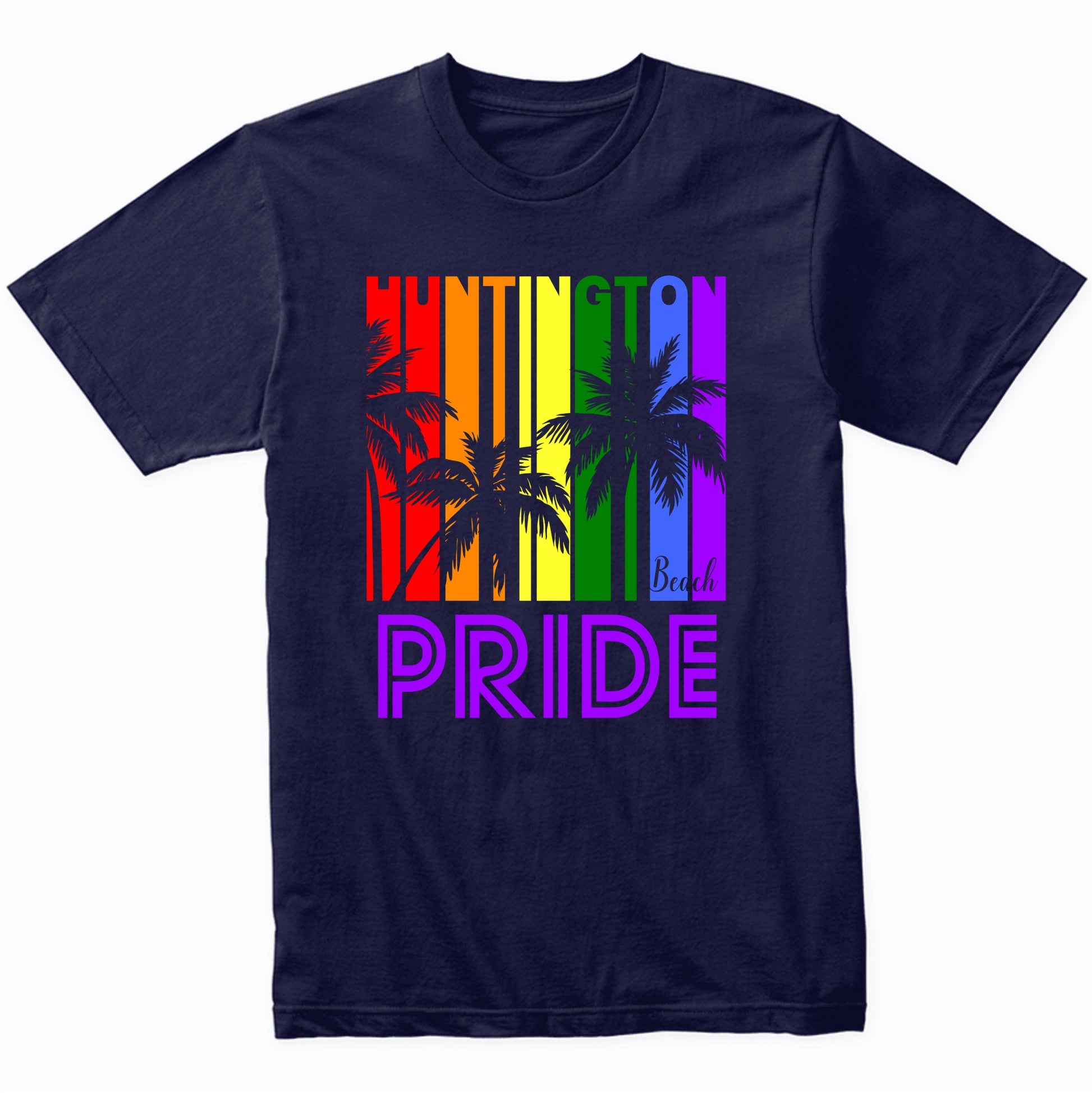 Huntington Beach Pride Gay Pride LGBTQ Rainbow Palm Trees T-Shirt ...