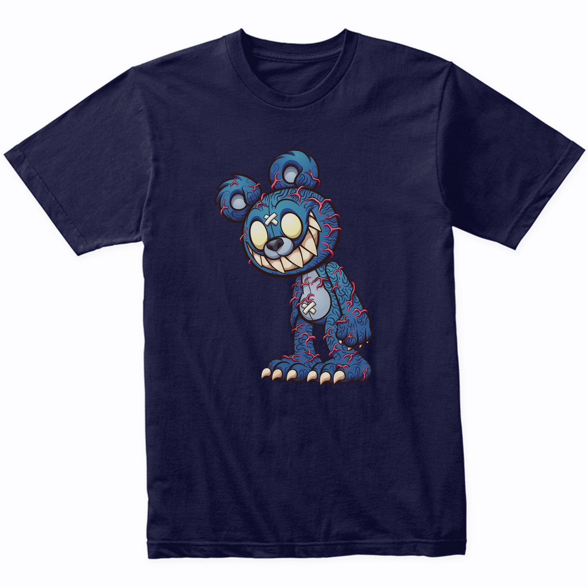 Scary Blue Teddy Bear Veins Popping Out Evil Deranged Bear T-Shirt ...