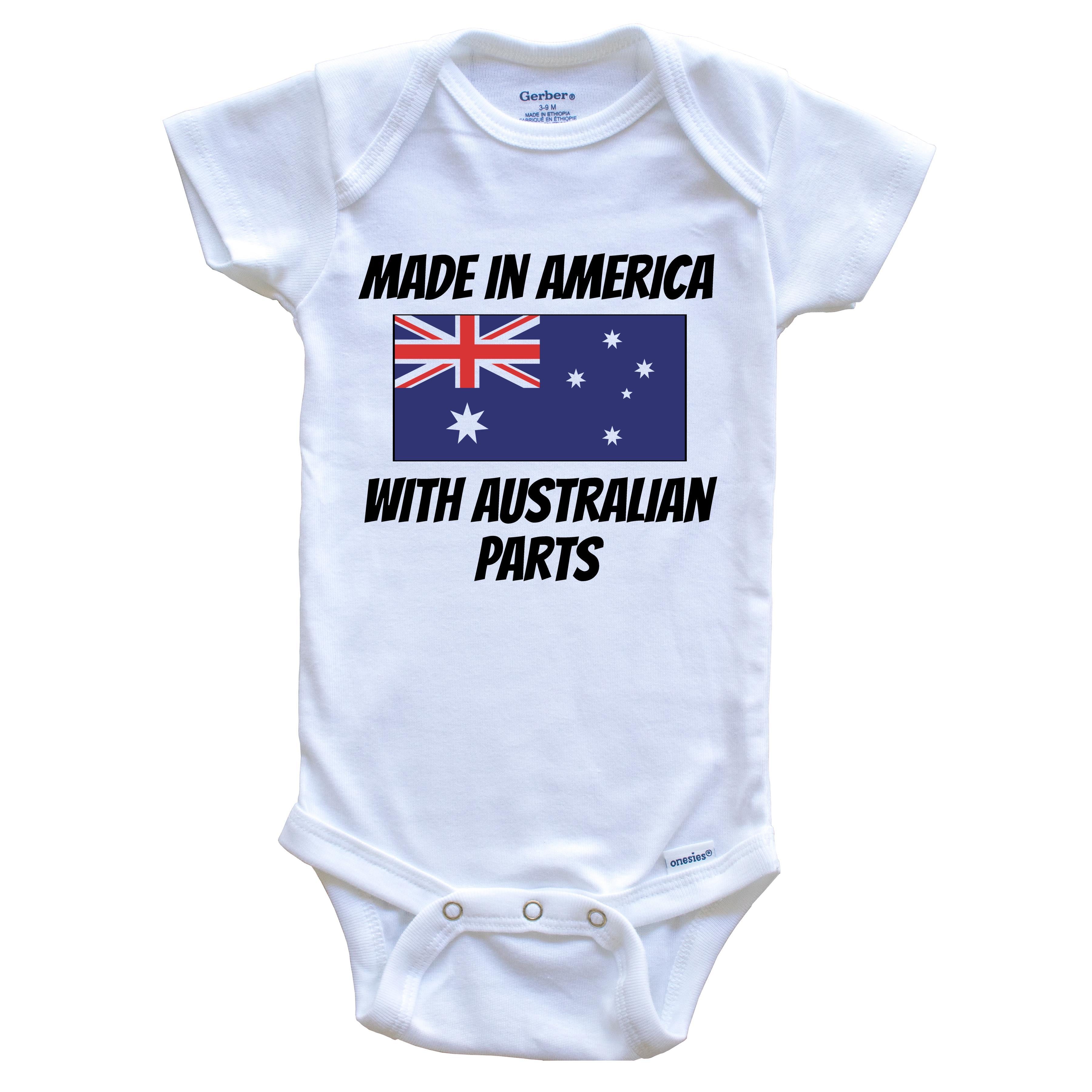 Made In America With Australian Parts Australia Flag Funny Baby Onesie ...
