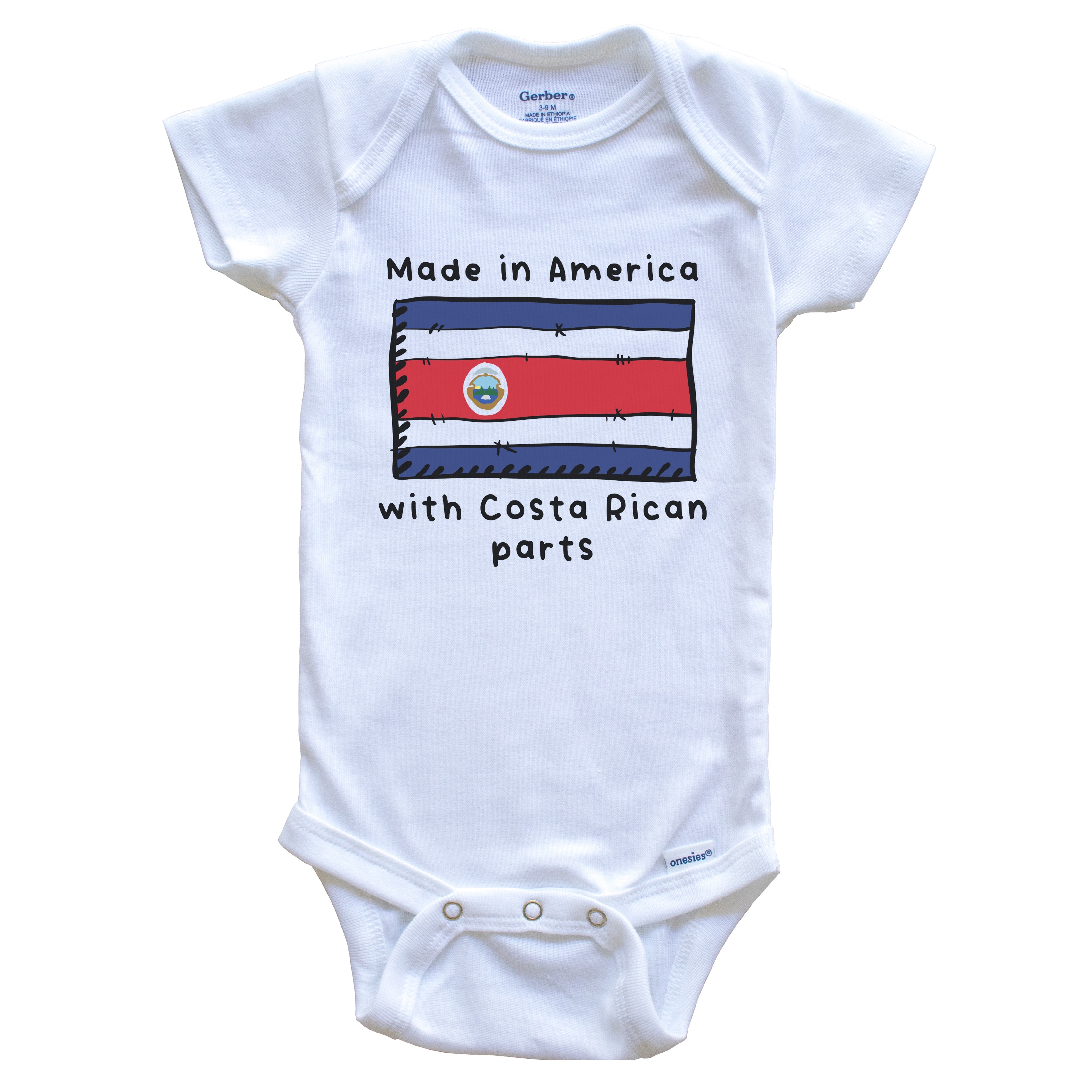 Made In America With Costa Rican Parts Costa Rica Flag Baby Onesie ...