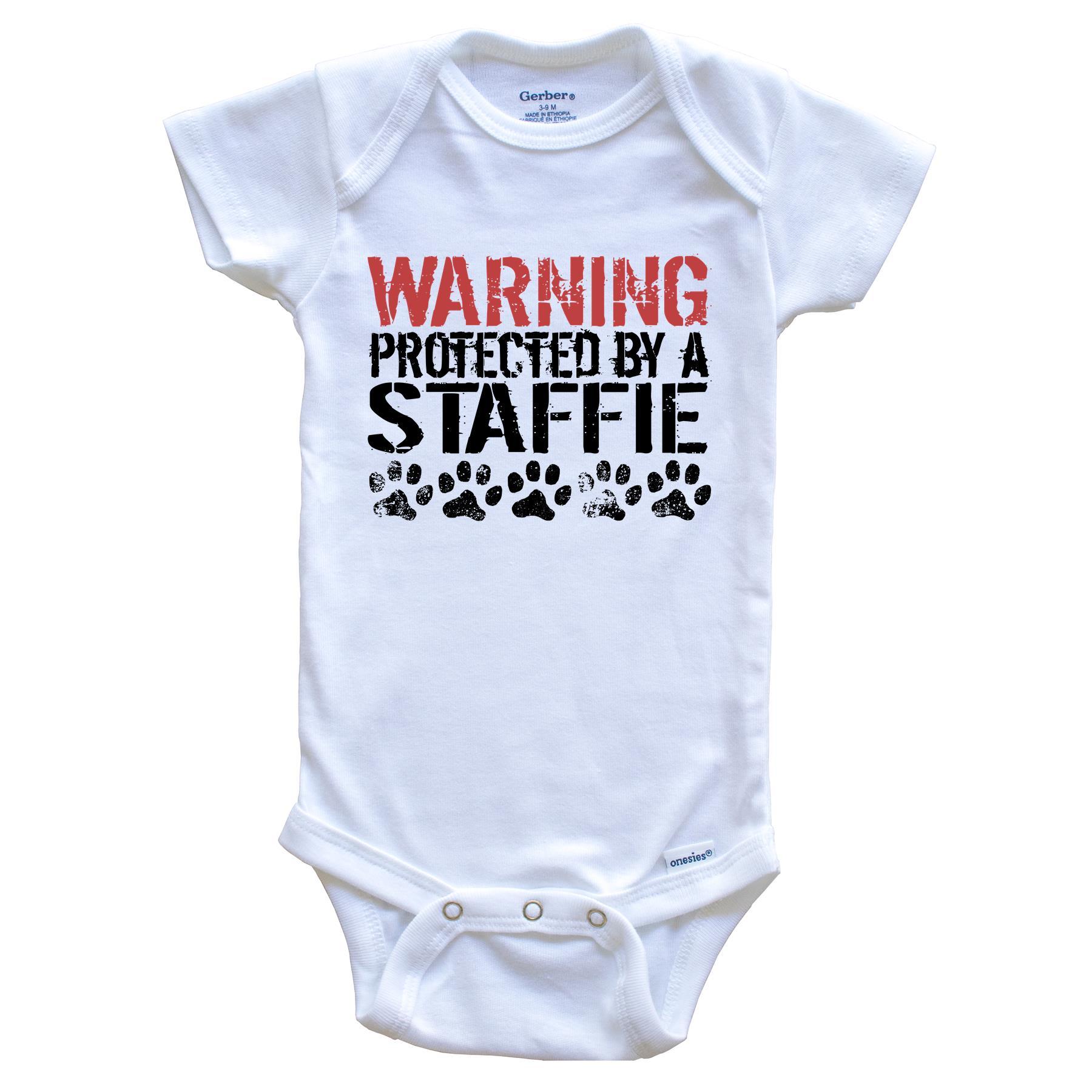 Warning Protected By A Staffie Baby Onesie – Really Awesome Shirts