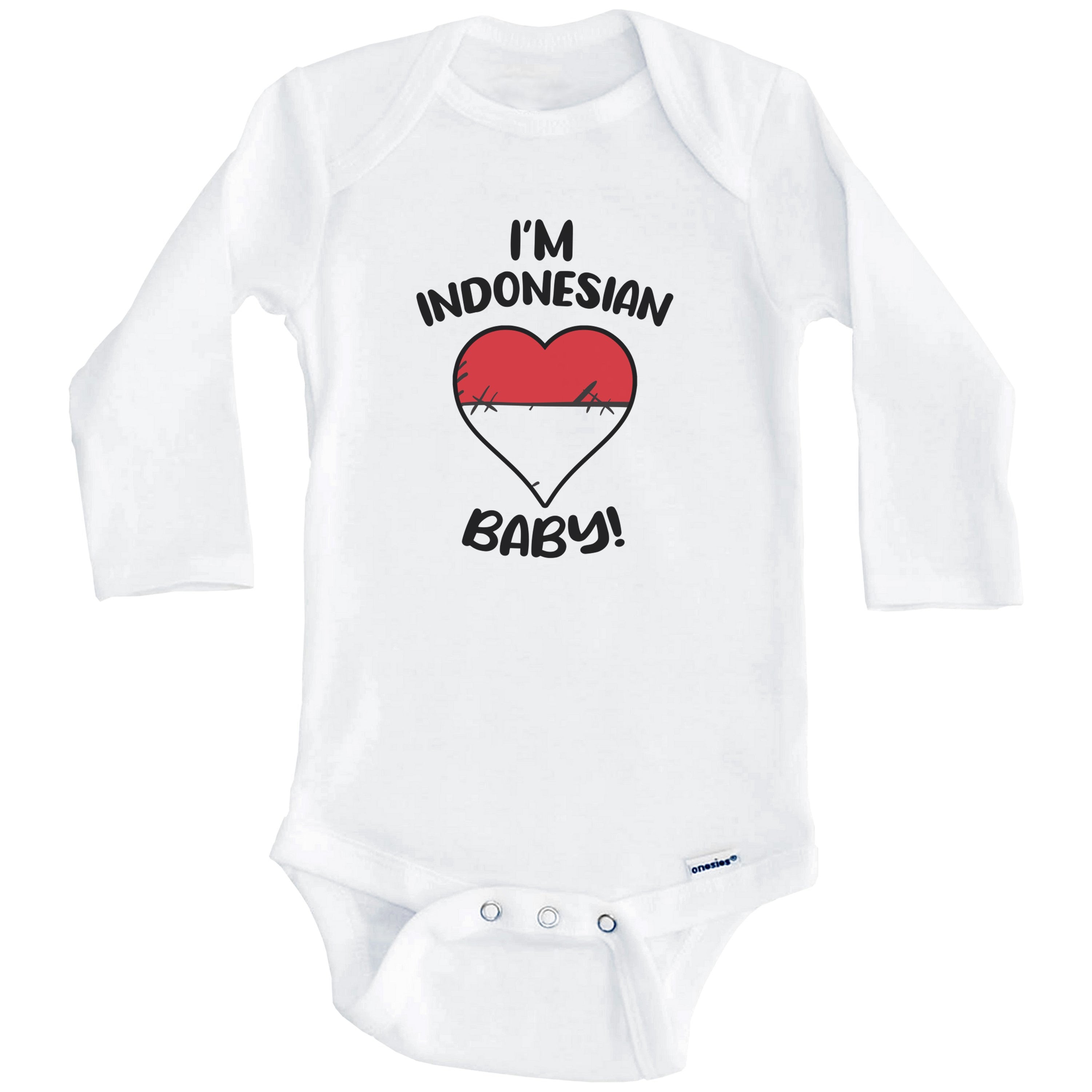 I'm Indonesian Baby Funny Indonesia Flag Heart Baby Bodysuit (Long Sle ...
