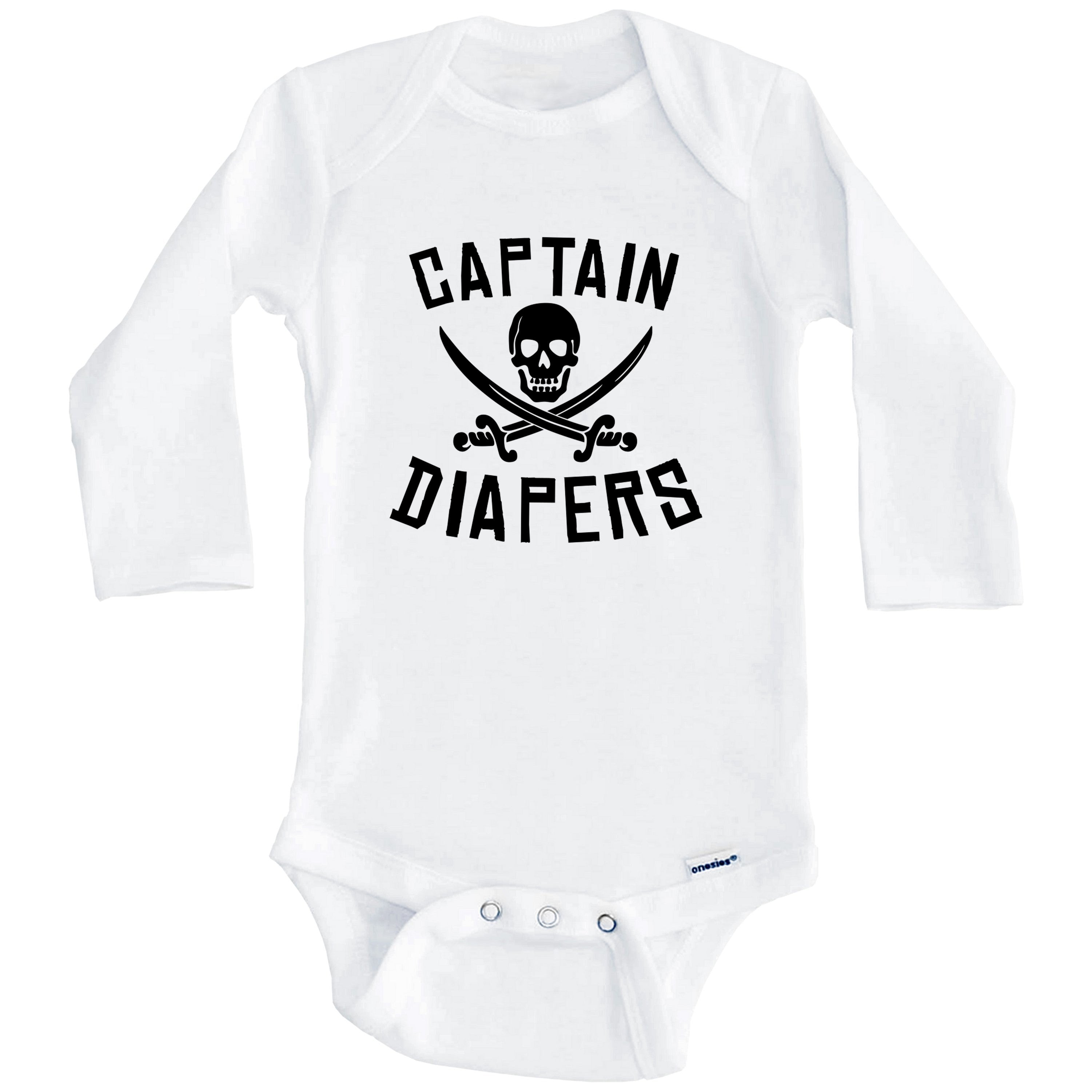 Captain Diapers Pirate Skull Funny Baby Onesie (Long Sleeves) – Really ...