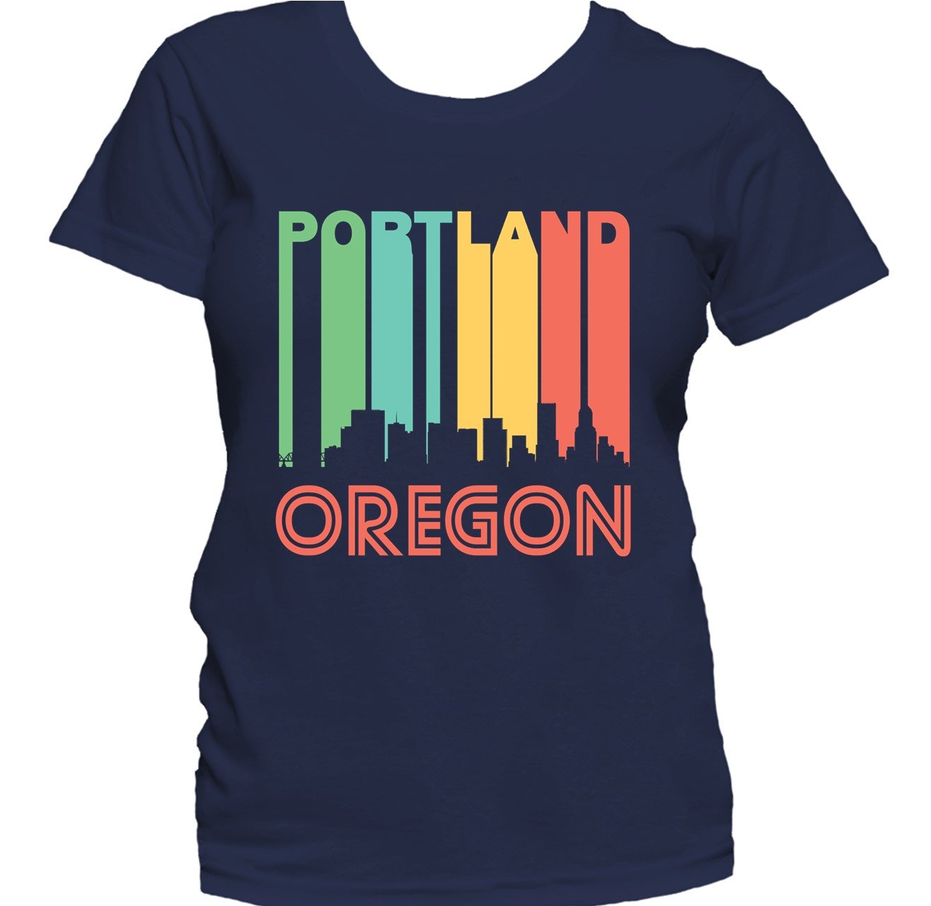 Retro 1970's Style Portland Oregon Cityscape Downtown Skyline Women's ...